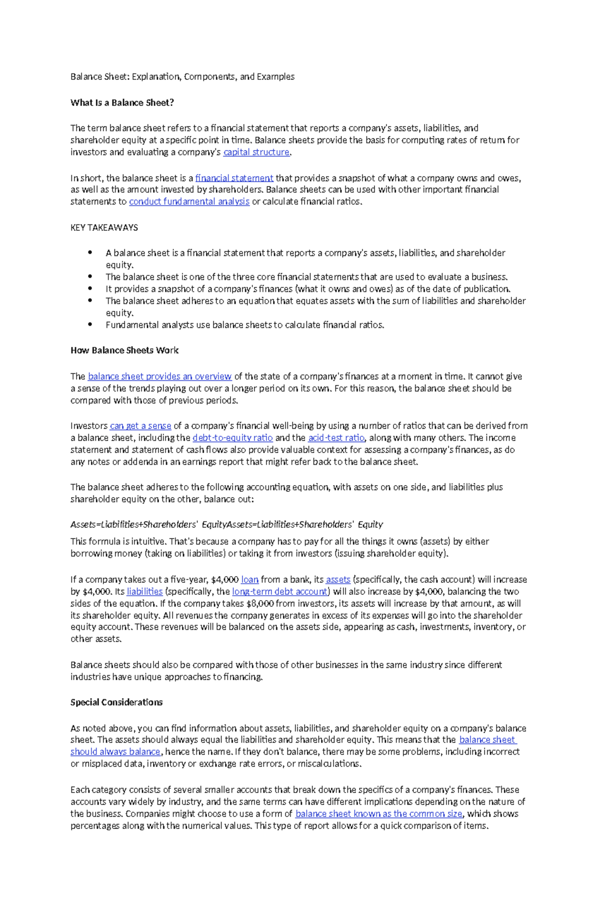 Balance Sheet - For Senior High School - Balance Sheet: Explanation ...