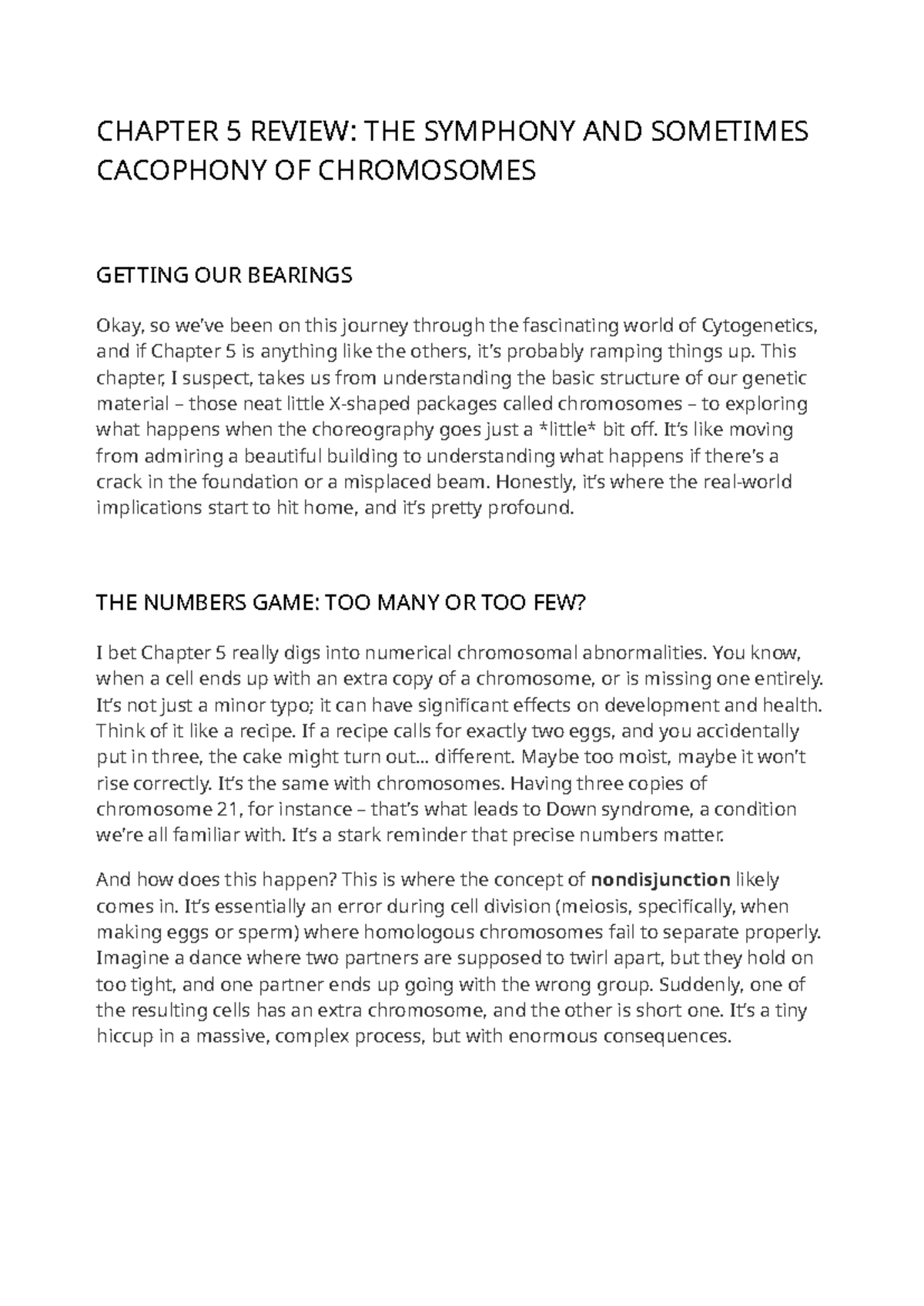 Cytogenetics CH5 Review: Chromosomal Structure & Abnormalities - Studocu