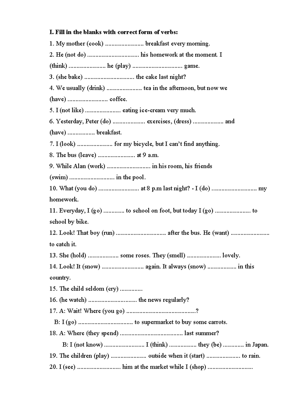 Verb Forms Practice Exercise: Fill in the Blanks (140825) - Studocu