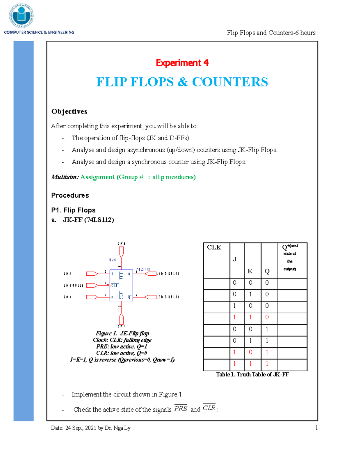 DLD LAB experiment 4 (Flip Flop) 2021 - Experiment 4 FLIP FLOPS ...