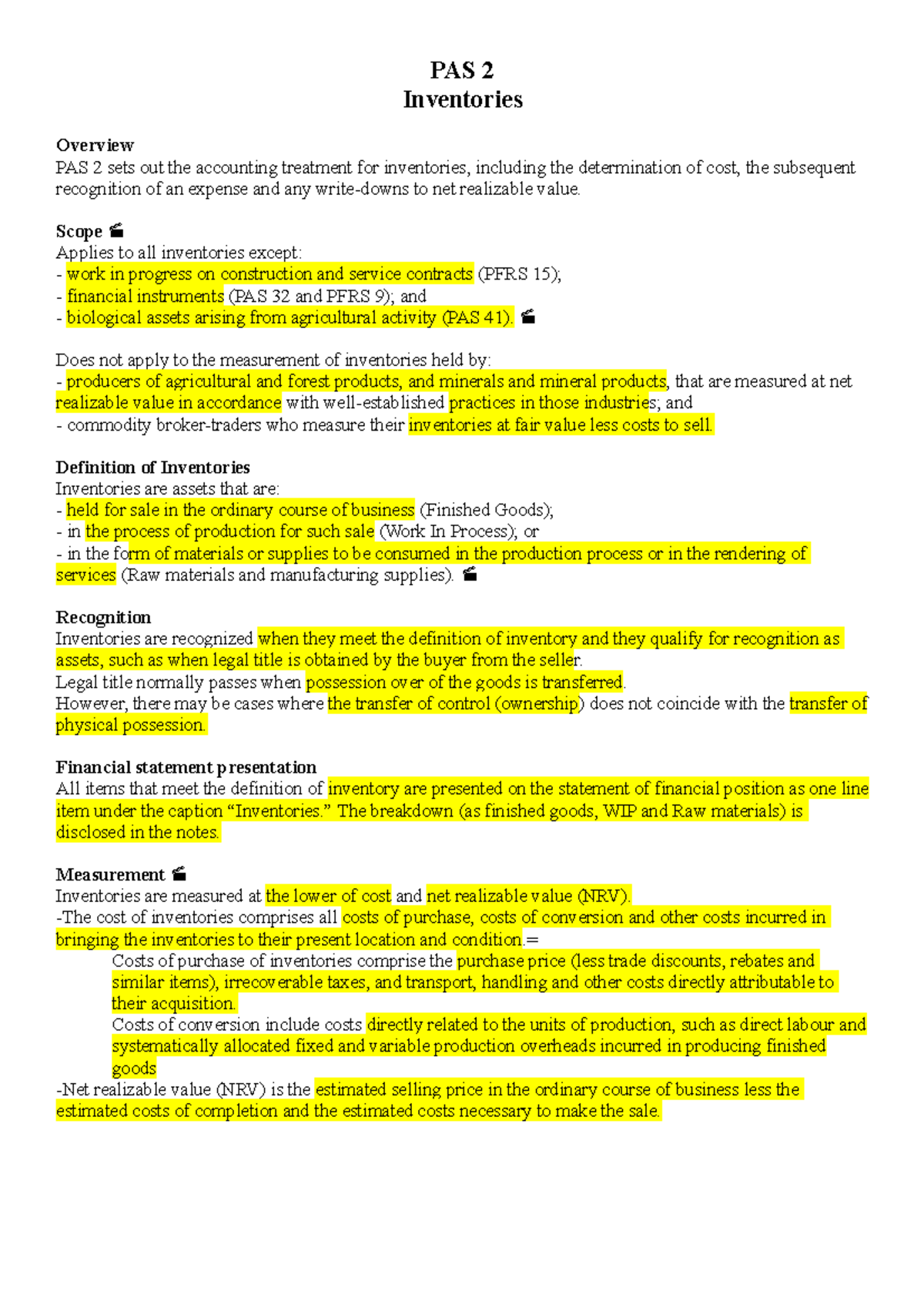PAS 2: Inventories Lecture Notes with Quiz Questions and Answers - Studocu