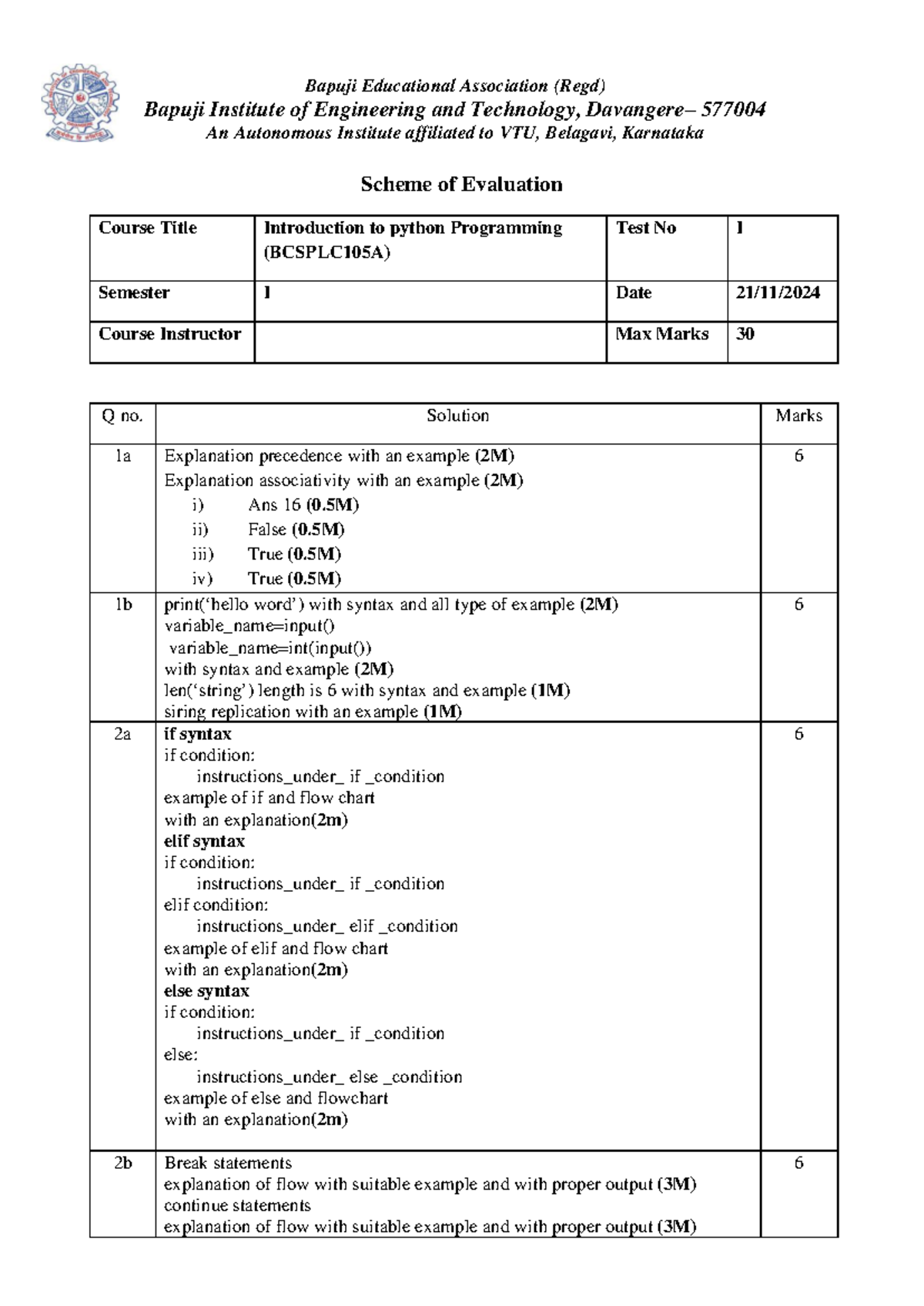 Scheme of Evaluatio python cie1 - Bapuji Educational Association (Regd ...