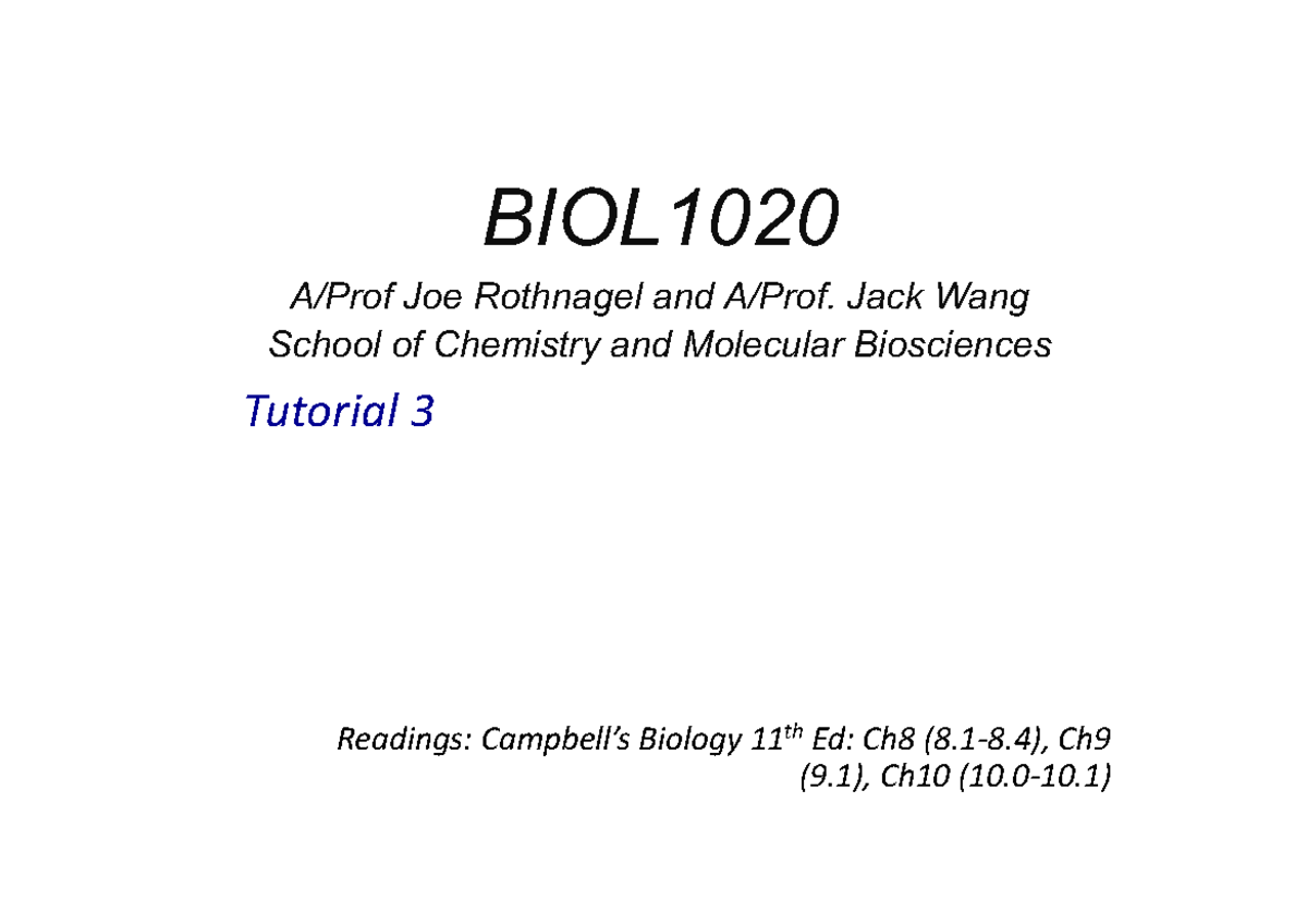 BIOL1020 week 3 tutorial worksheet - BIOL A/Prof Joe Rothnagel and A ...