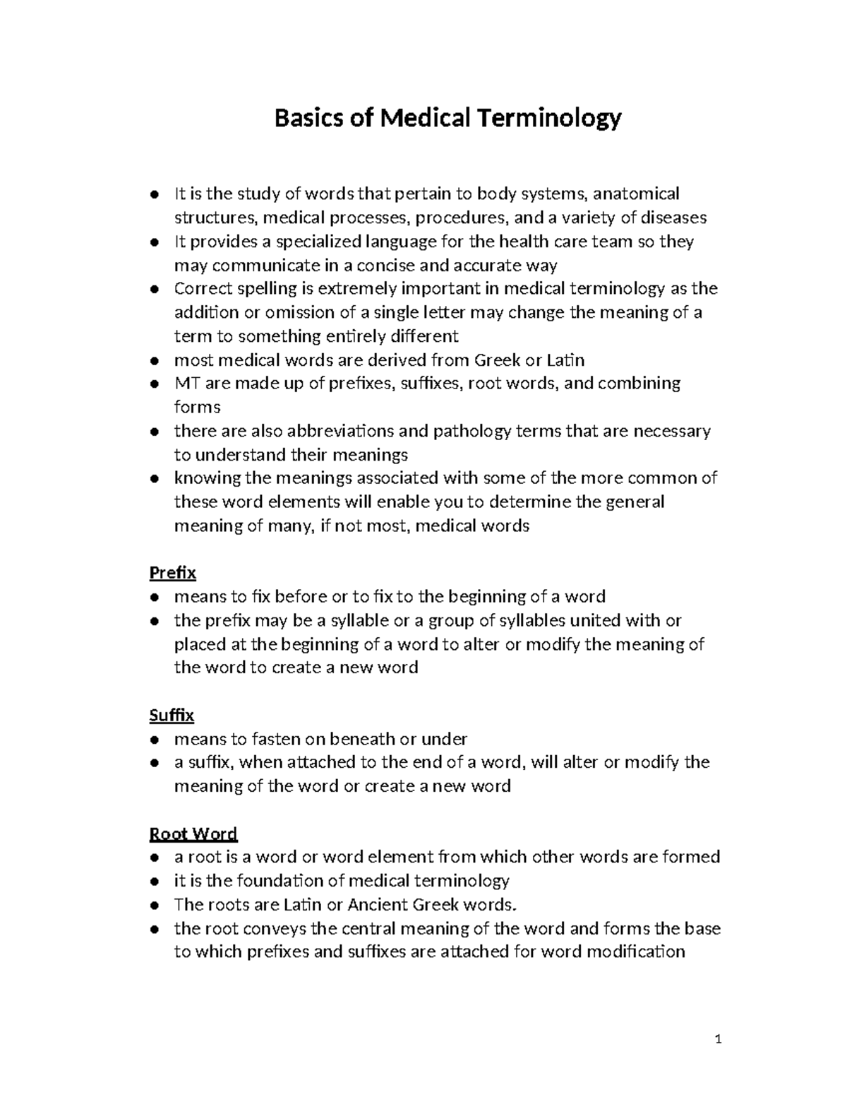 MT 101: Basics of Medical Terminology - Key Prefixes, Suffixes, Roots ...