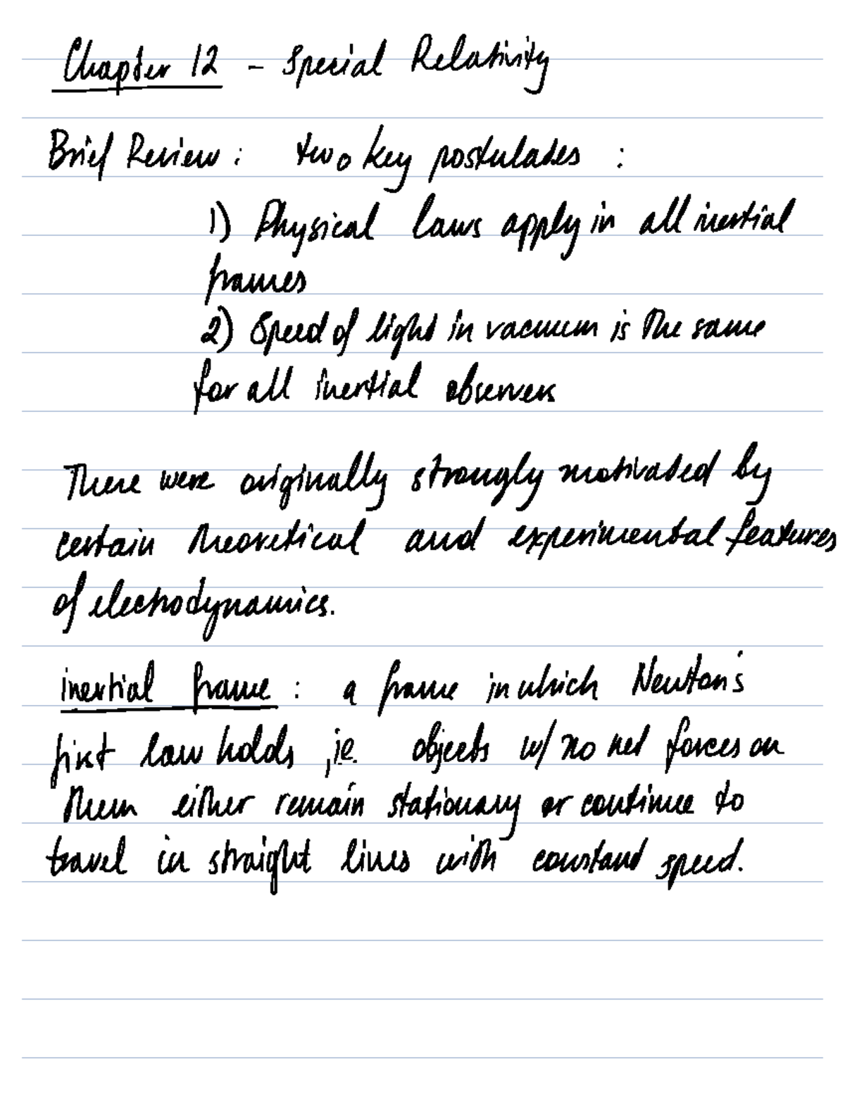 Chapter 12: Brief Review of Special Relativity and Key Postulates - Studocu
