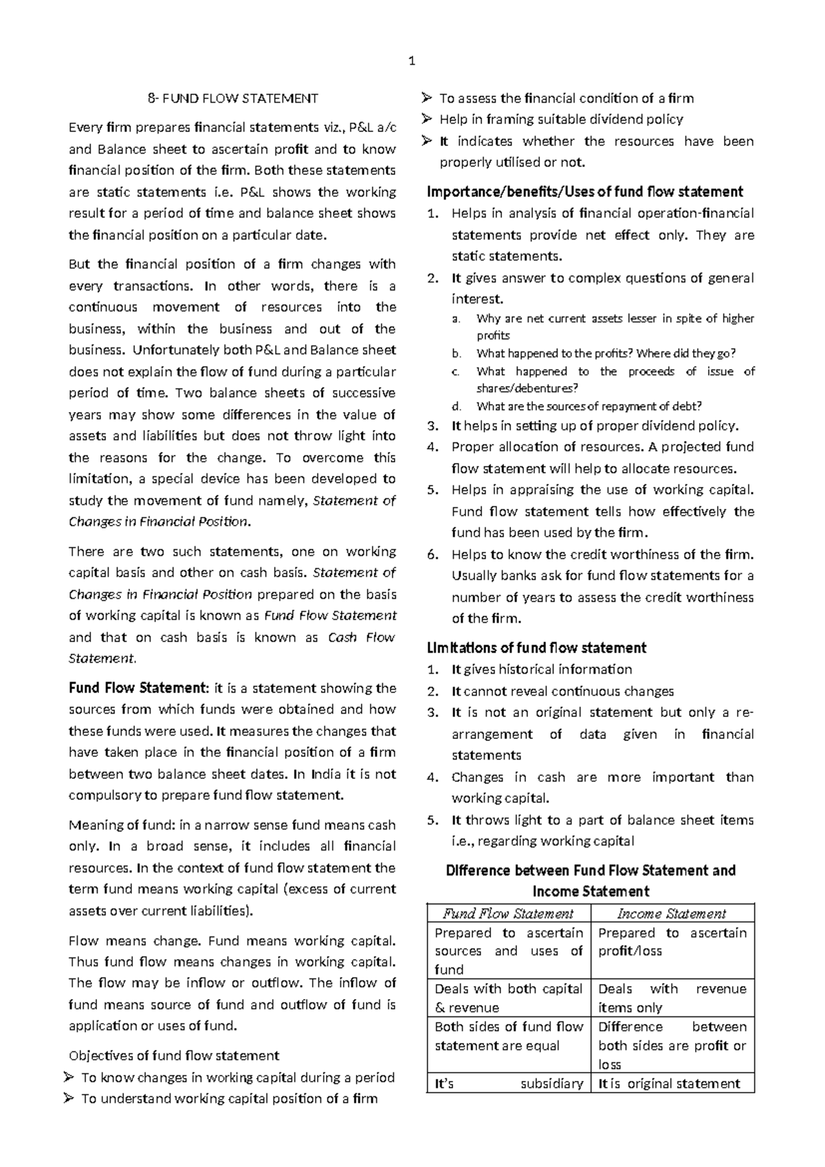 Fund Flow Statement Analysis - Calicut University - Studocu