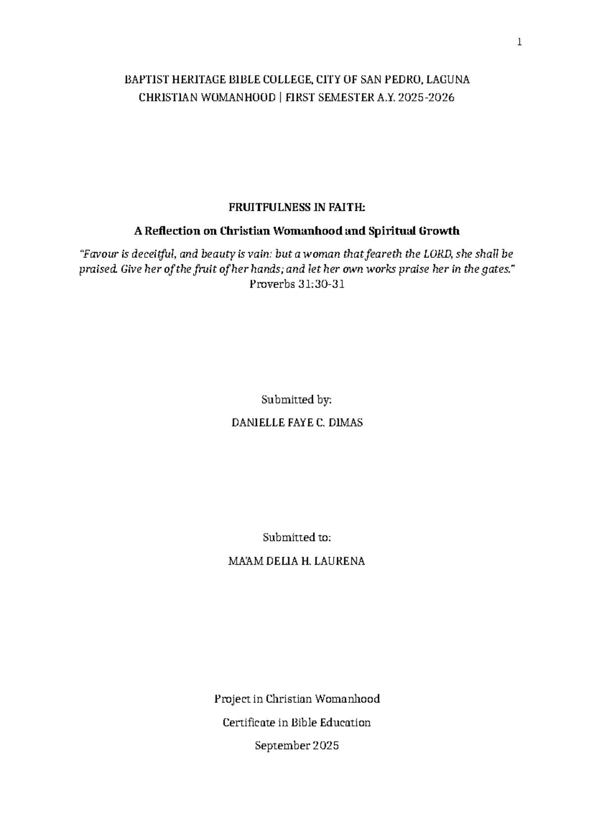 Christian Womanhood Reflection: A Journey of Faith and Growth (CW 101 ...