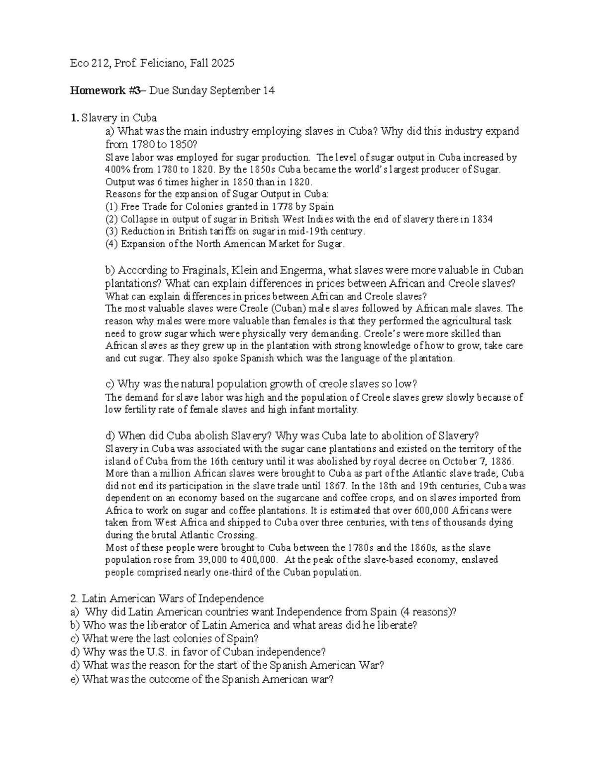 Eco 212: Slavery in Cuba, Latin American Independence, and Immigration Policies - Studocu