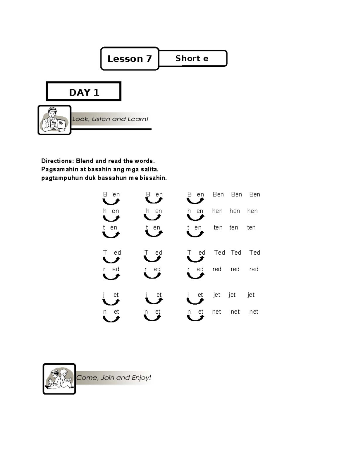 Lesson 7: Short e Sounds and Activities (Enhancement Week 7) - Studocu