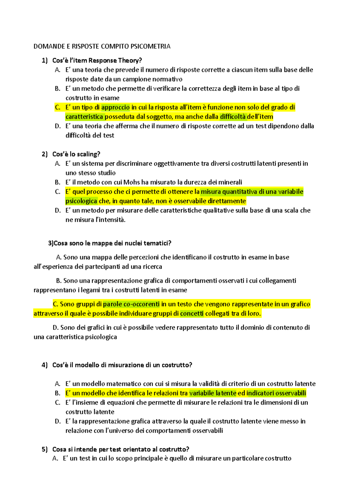 Domande E Risposte Compito Psicometria giusto - DOMANDE E RISPOSTE COMPITO PSICOMETRIA 1) Cos’è ...
