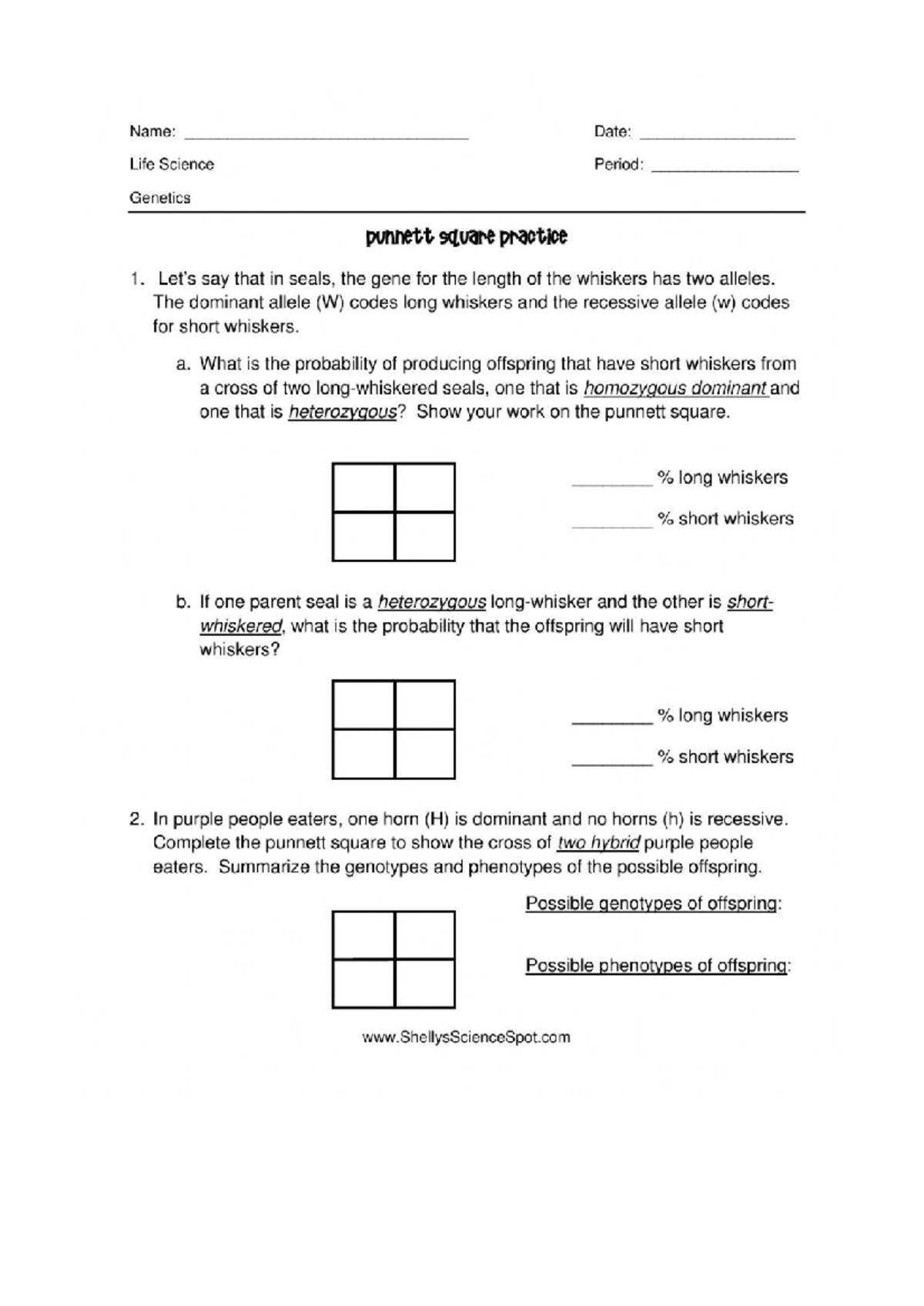 Genetics Punnett Square Practice: Life Science (LS101) - Studocu