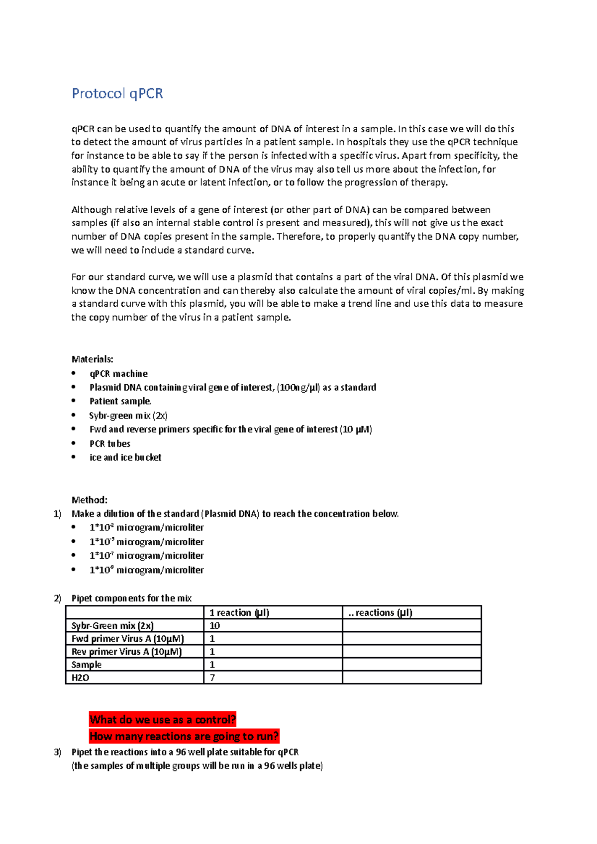 qPCR Protocol for Viral DNA Quantification - MBE - Studeersnel