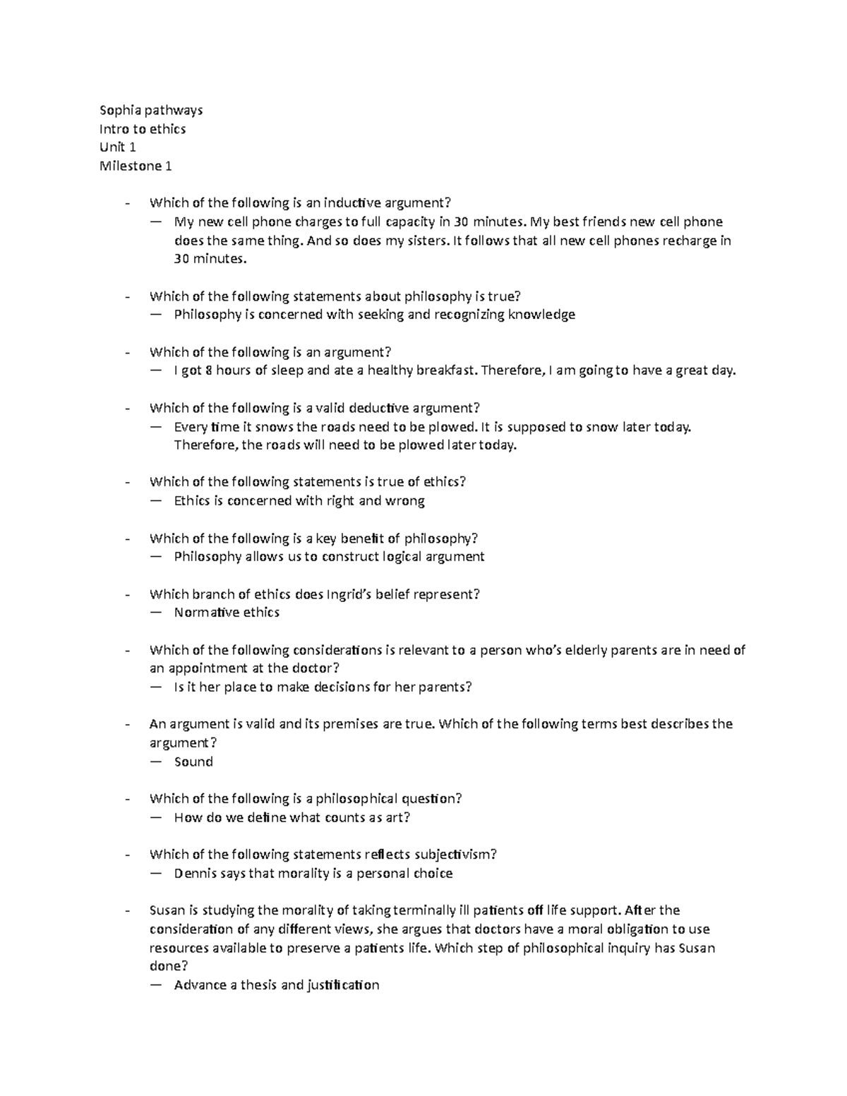 Sophia ethics milestone 1 unit 1 - Sophia pathways Intro to ethics Unit ... Sophia ethics milestone 1 unit 1 - Sophia pathways Intro to ethics Unit ...