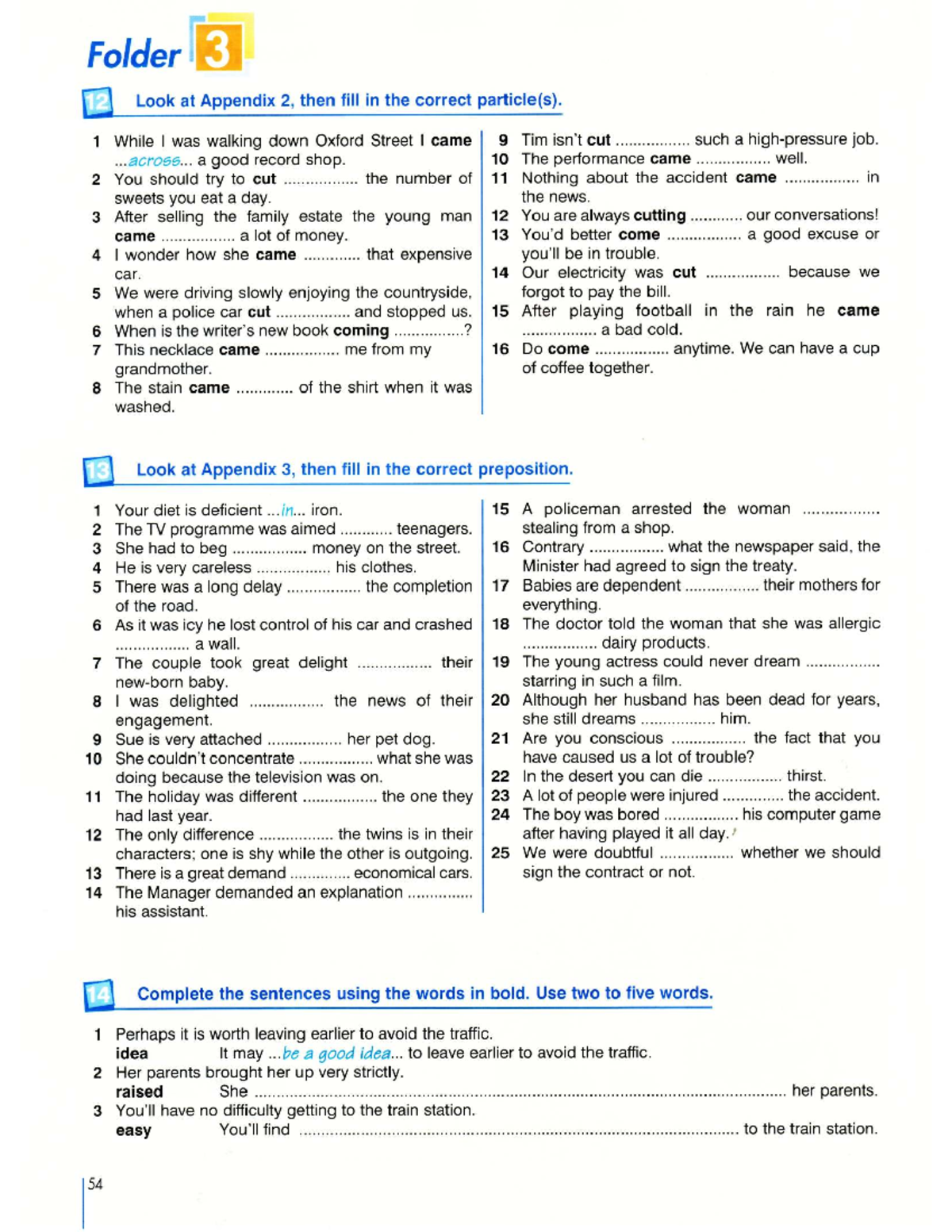 Folder 3 - Vocabulary Practice: Prepositions and Idioms Exercises - Studocu