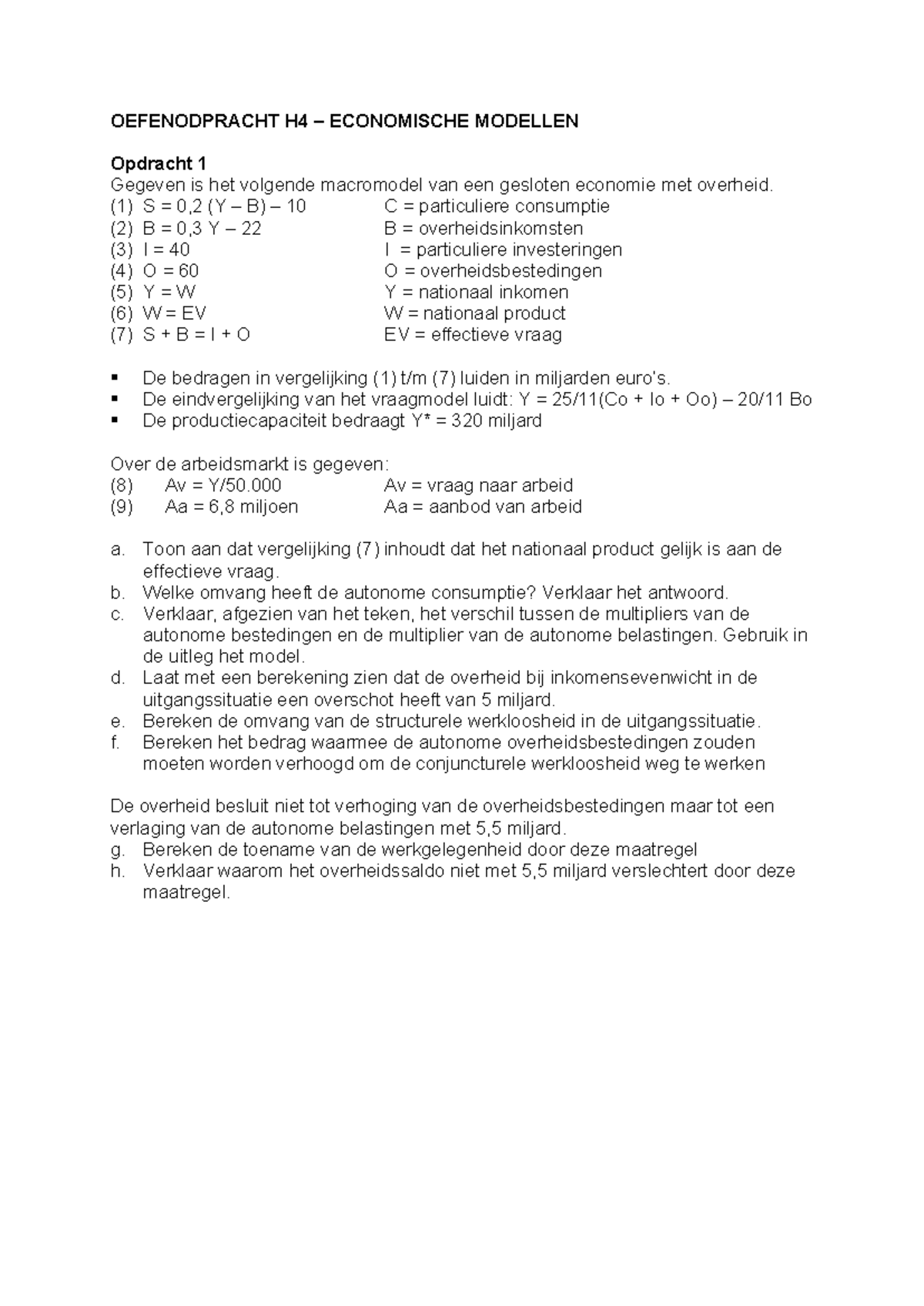 Oefenopgave H4 - Economische Modellen voor EC Modellen - Studeersnel