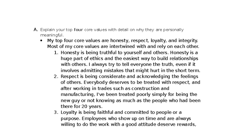 D082 CHM1 Task 2 - Core Values and Social Responsibility Analysis - Studocu