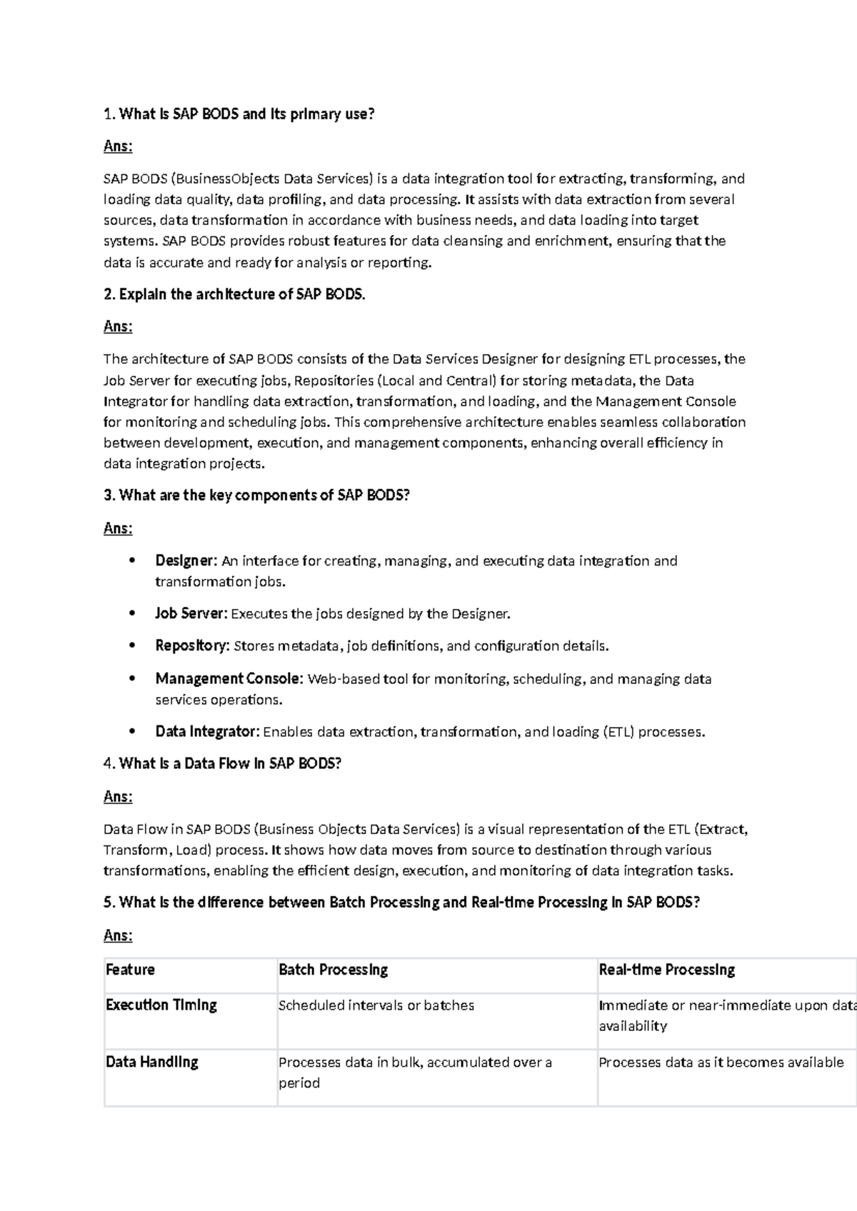 SAP BODS Overview and Key Concepts: Exam Notes (Course Code: 1) - Studocu