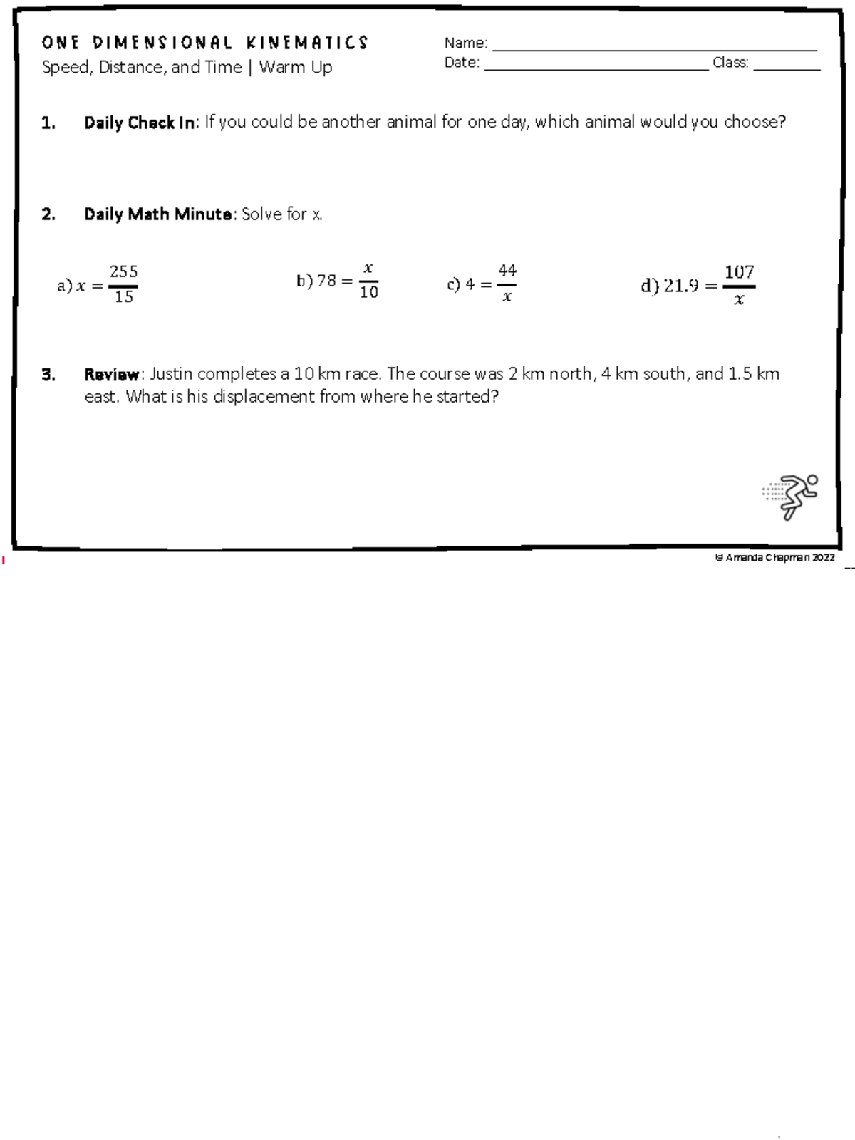 K.3 One Dimensional Kinematics: Speed, Distance, and Time Guided Notes ...