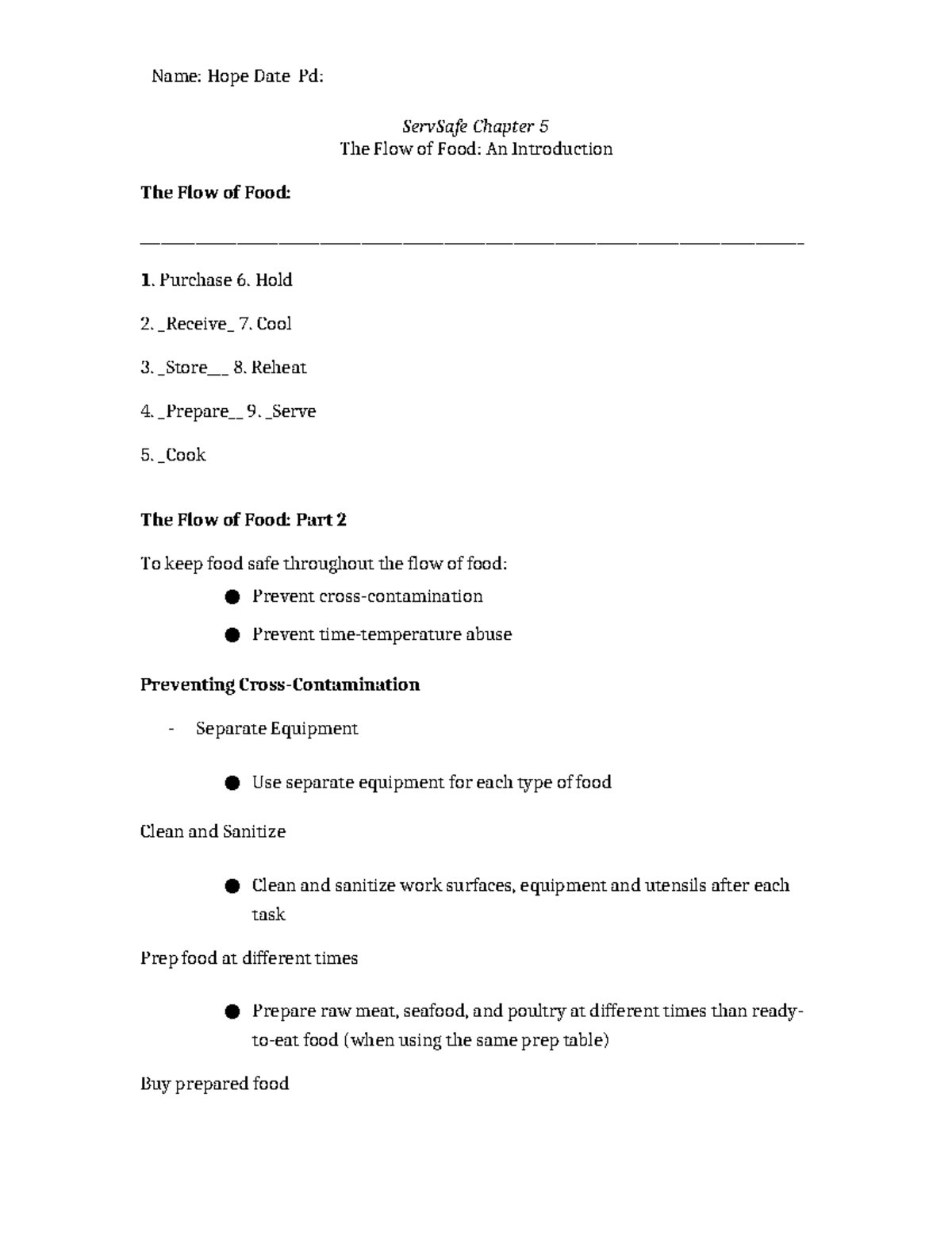 ServSafe S.S Chapter 5: The Flow of Food & Safety Practices - Studocu