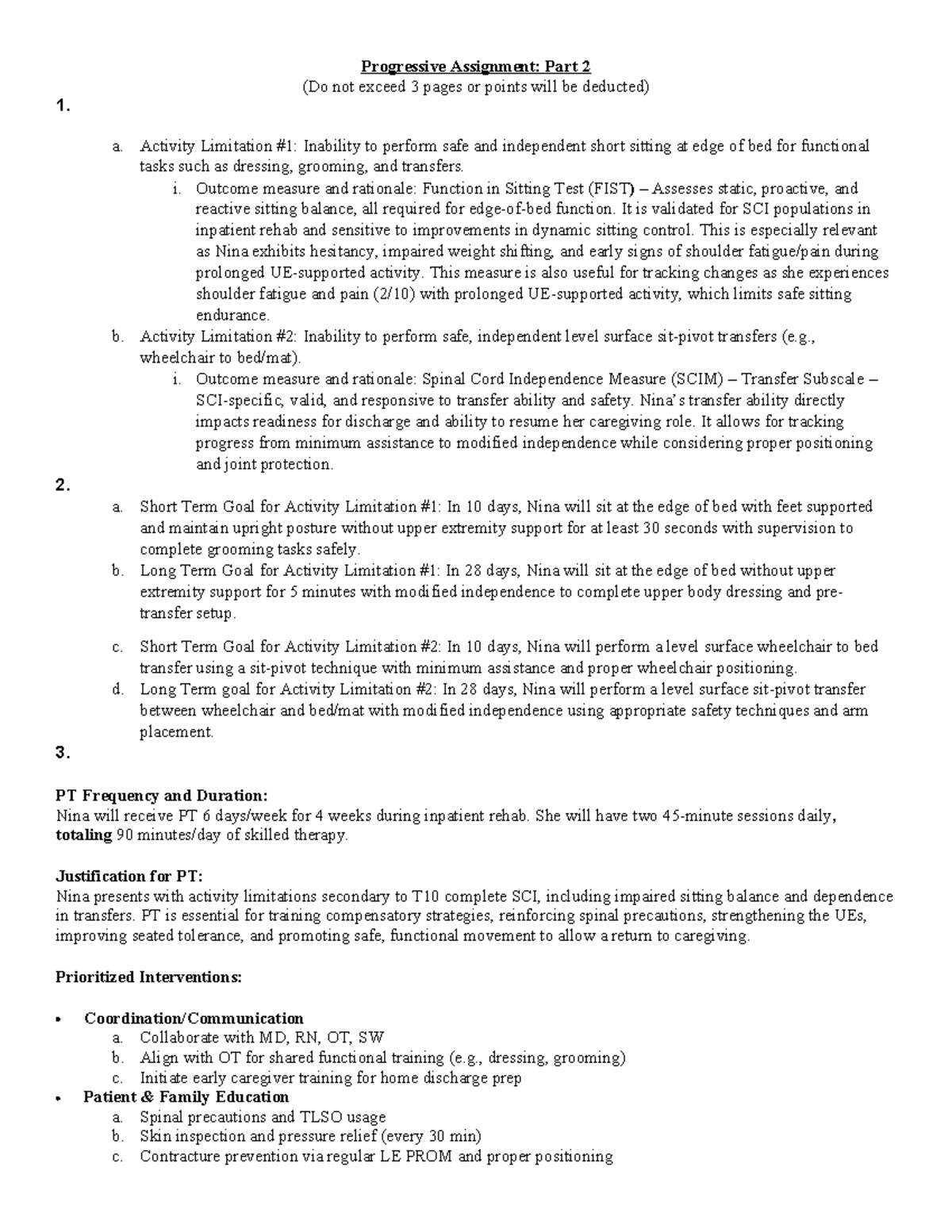 Physical Therapy Goals & Interventions for T10 Complete SCI - PT 101 ...