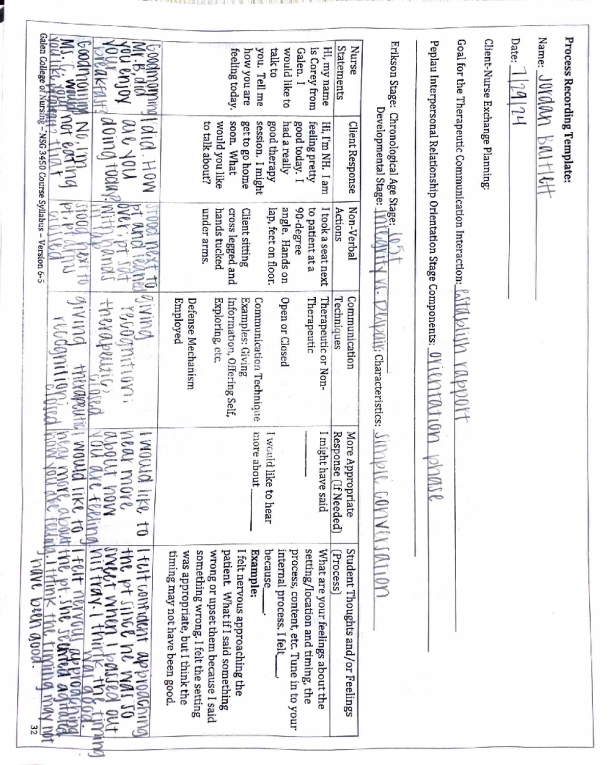 Therapeutic Process Recording Communication Form Sample Process