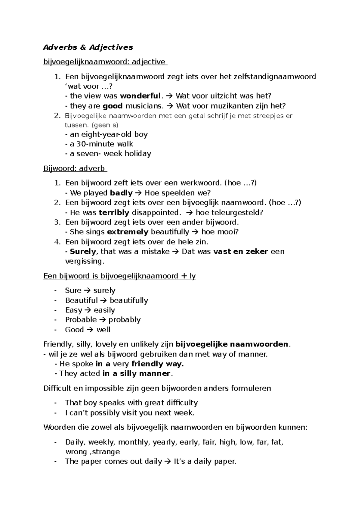 Grammar UNIT 1: Adverbs and Adjectives Overview - Studeersnel