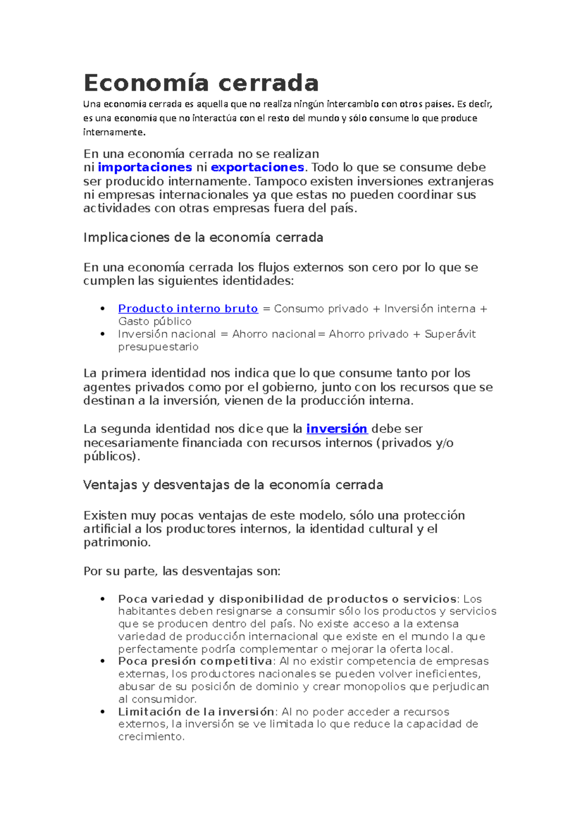 Economía Cerrada y PIB: Conceptos Clave en Macroeconomía - Studocu