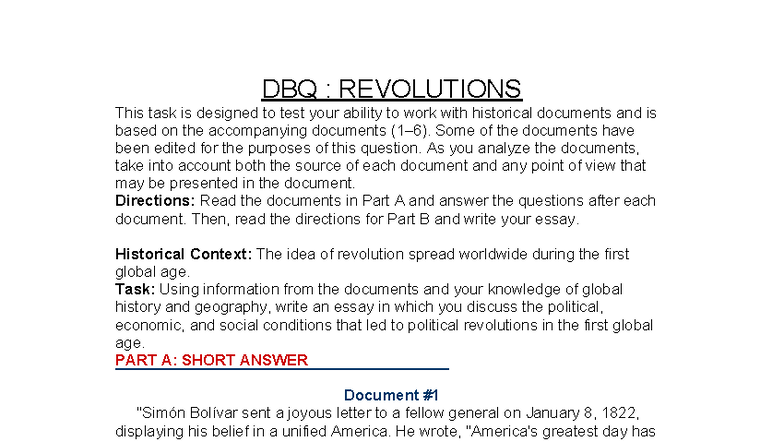 DBQ: Global Revolutions - SSWH 14 Analysis and Essay Guide - Studocu