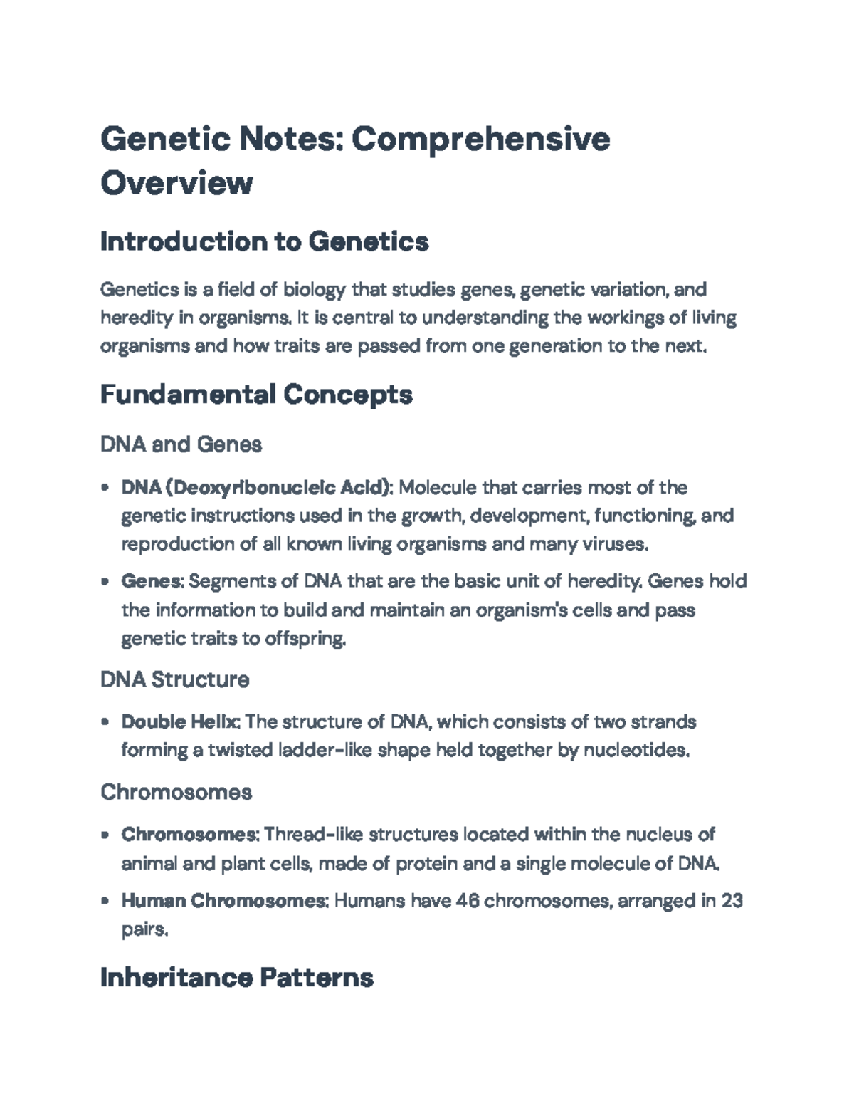 Genetics 101: Comprehensive Study Notes for Biology Course - Genetic ...