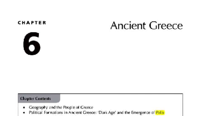 CHAPTER 6: Ancient Greece - Geography, Politics, and Society - Studocu