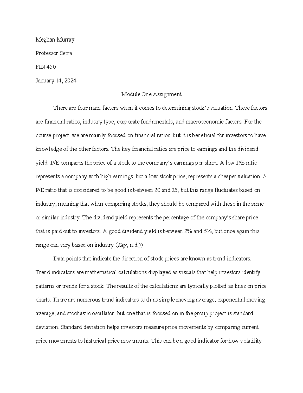 FIN 450 Module 1 Assignment: Key Factors in Stock Valuation Analysis ...