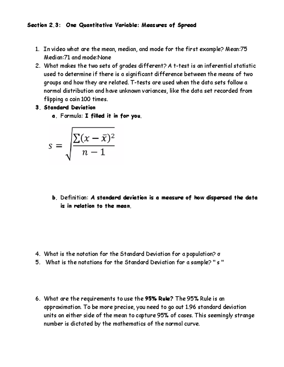 Measures of Spread: Flipped Classroom 2 Lecture Notes - Studocu