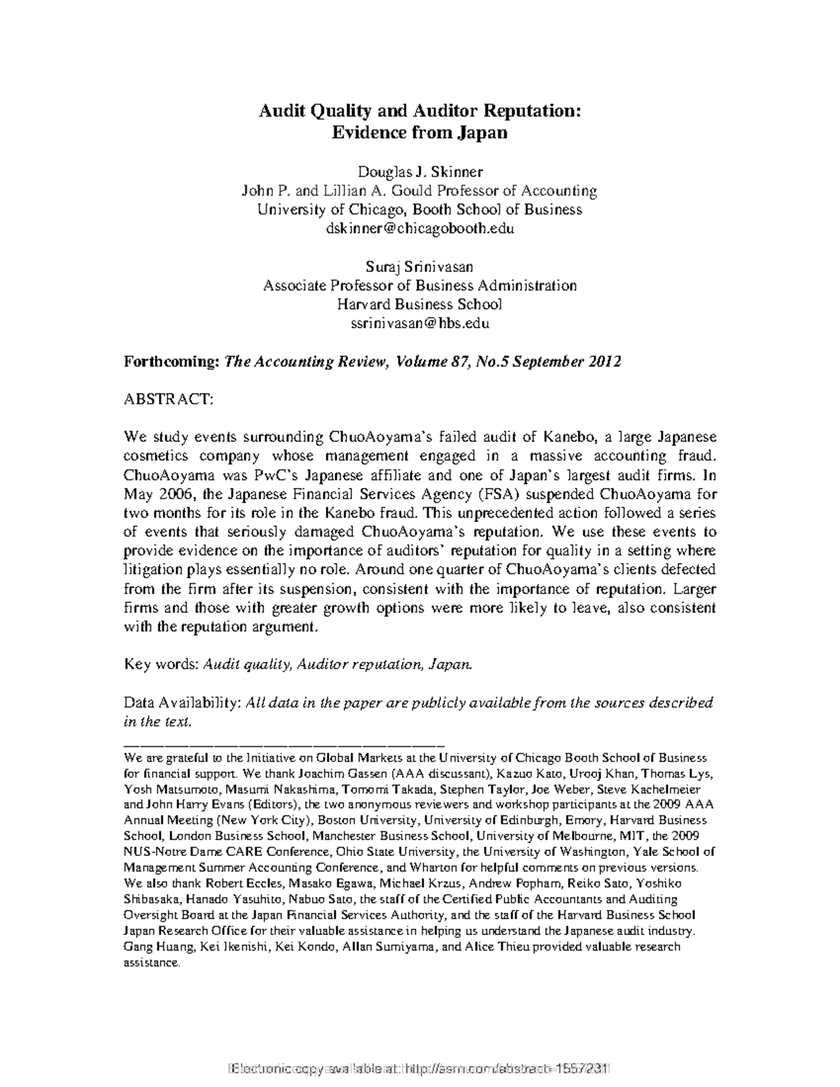 Audit Quality and Reputation: Insights from Japan's ChuoAoyama Case - Studocu