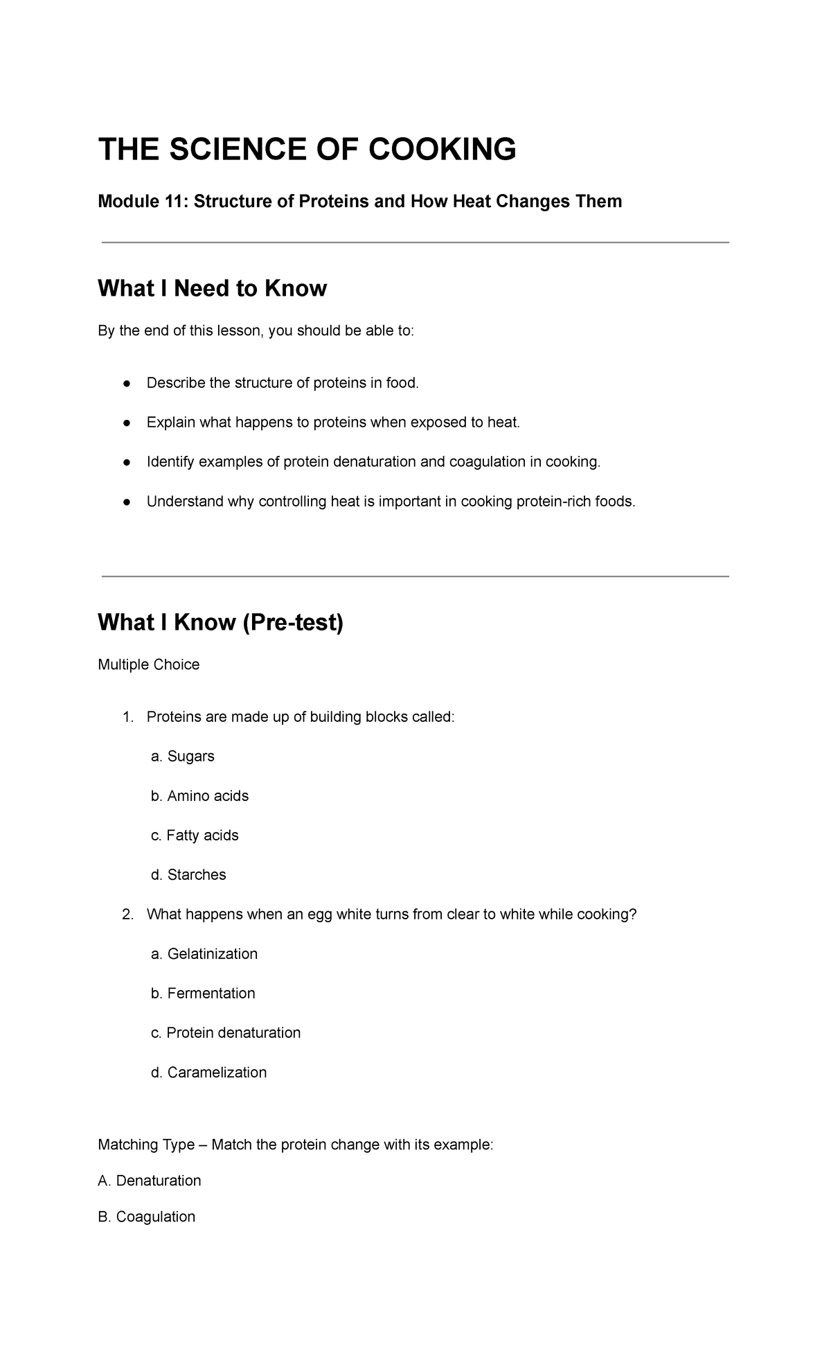 Science of Cooking 11: Protein Structure & Heat Effects - Studocu