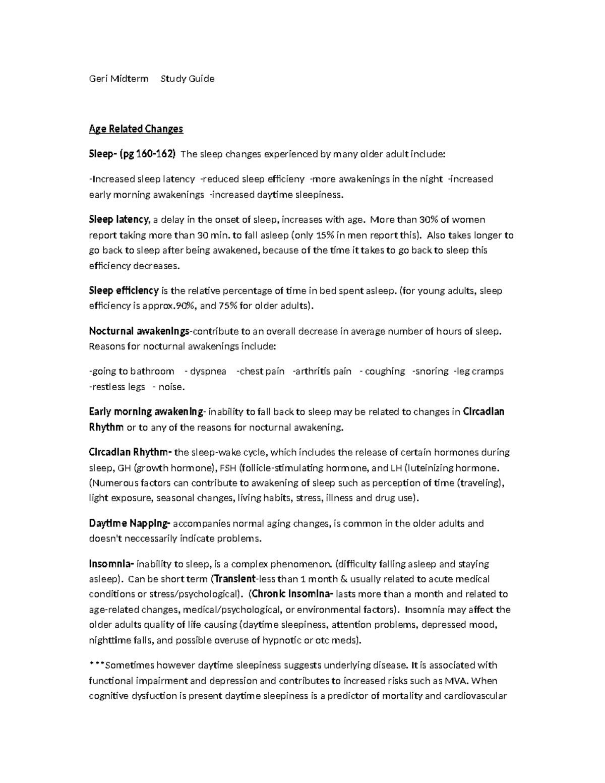 Midterm Study Guide for GERI: Age-Related Changes and Health Issues - Studocu