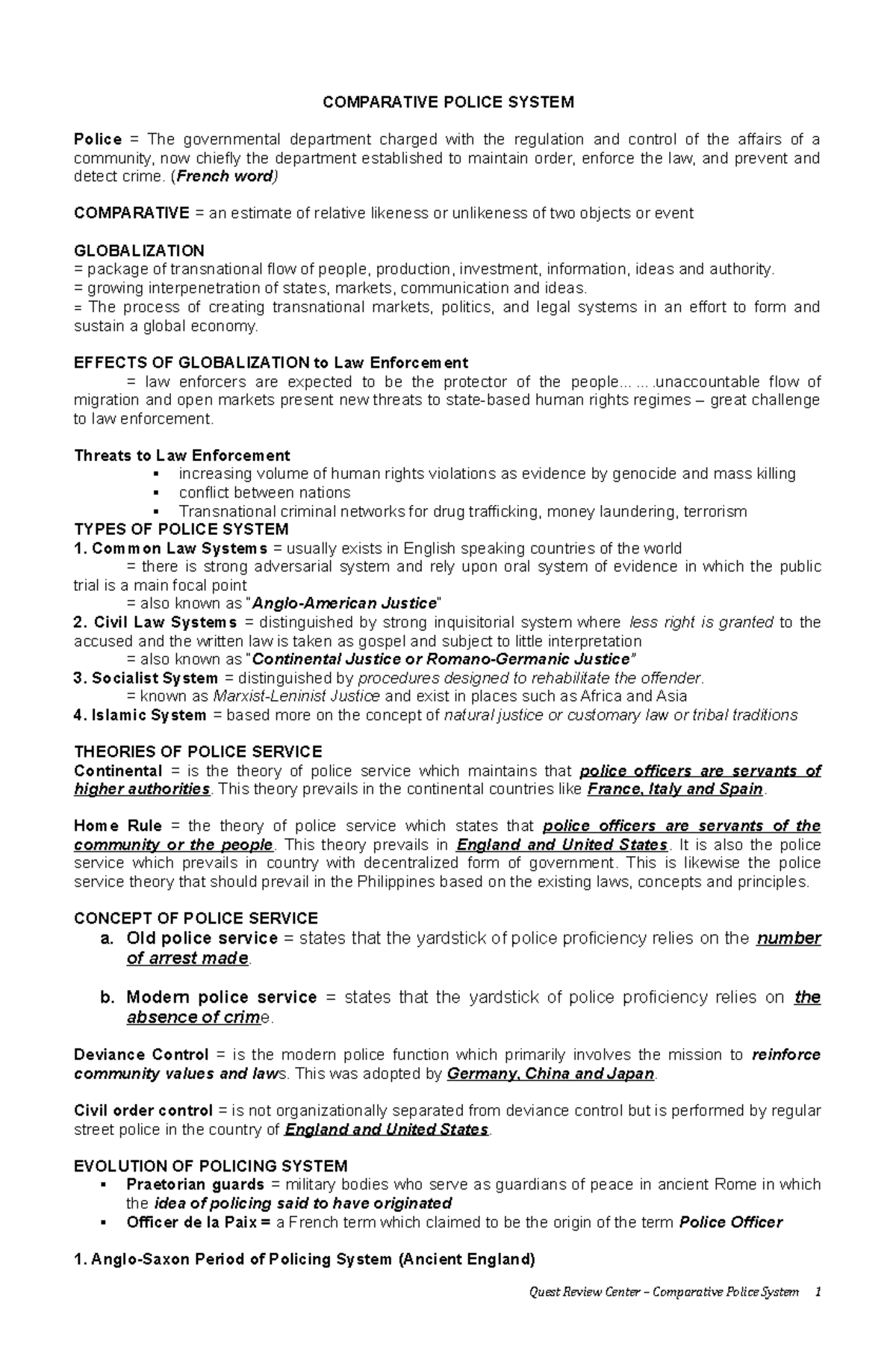 (LEA 6) Comparative Police Systems: A Global Analysis of Law ...