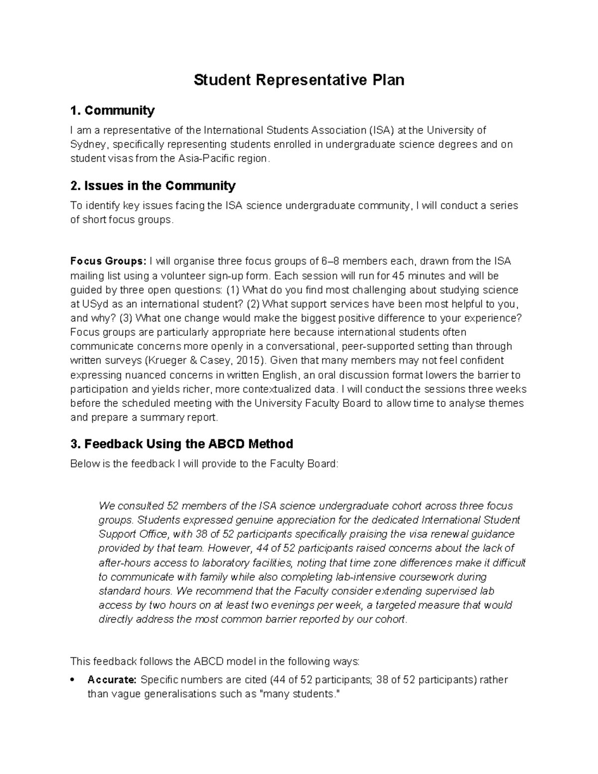 Student Representative Plan for ISA Science Community OLET1405 - Studocu