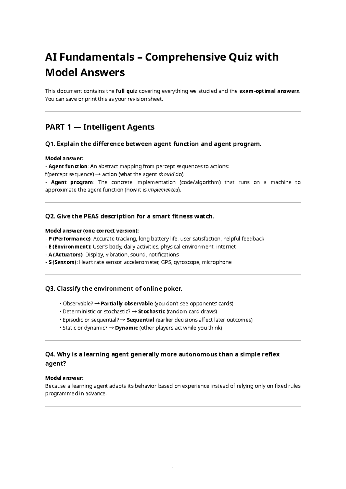 AI Fundamentals - Comprehensive Quiz (Model Answers Included) - Studocu
