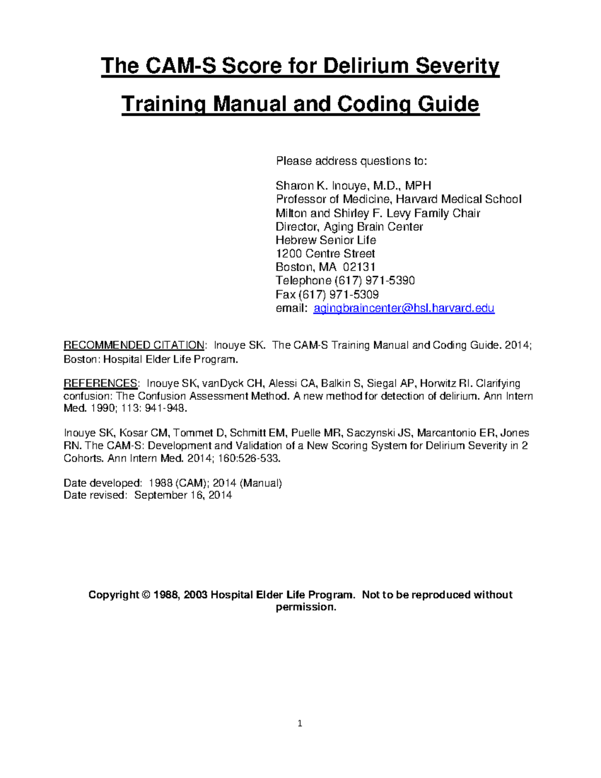 CAM-S Training Manual & Coding Guide for Delirium Severity - Studocu