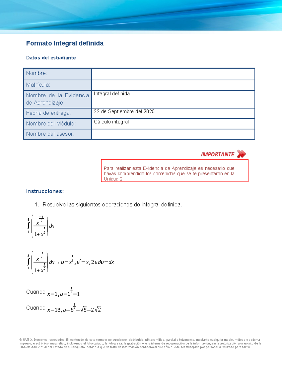 Evidencia de Aprendizaje: Integral Definida - Cálculo Integral UVEG ...
