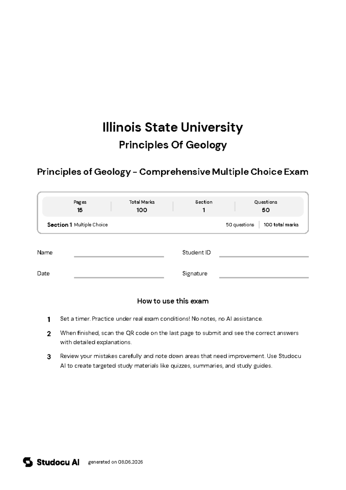 Principles of Geology - Comprehensive MCQ Exam - Studocu