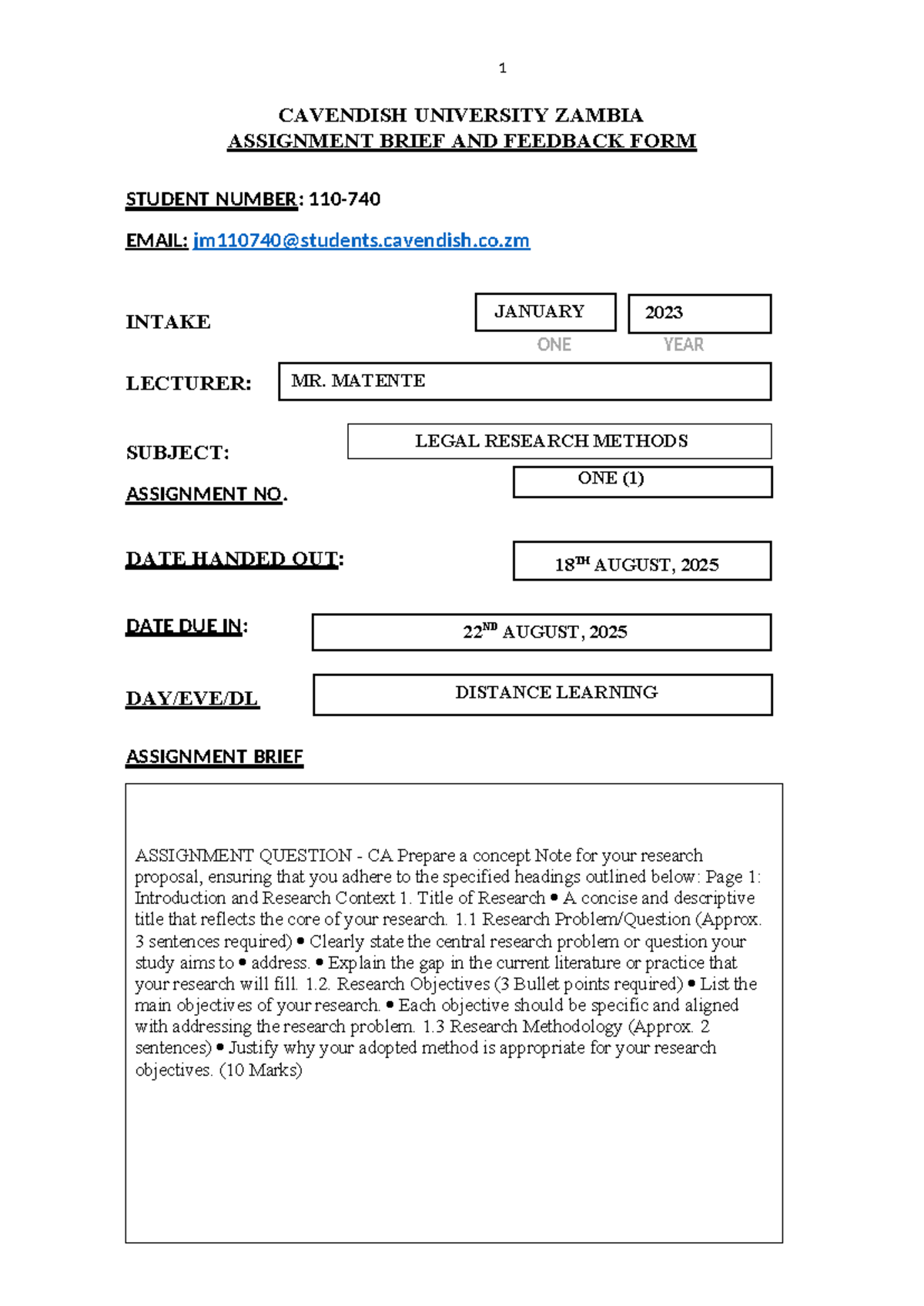CAVENDISH UNIVERSITY ZAMBIA LEGAL RESEARCH METHODS ASSIGNMENT: STATLESSNESS - Studocu