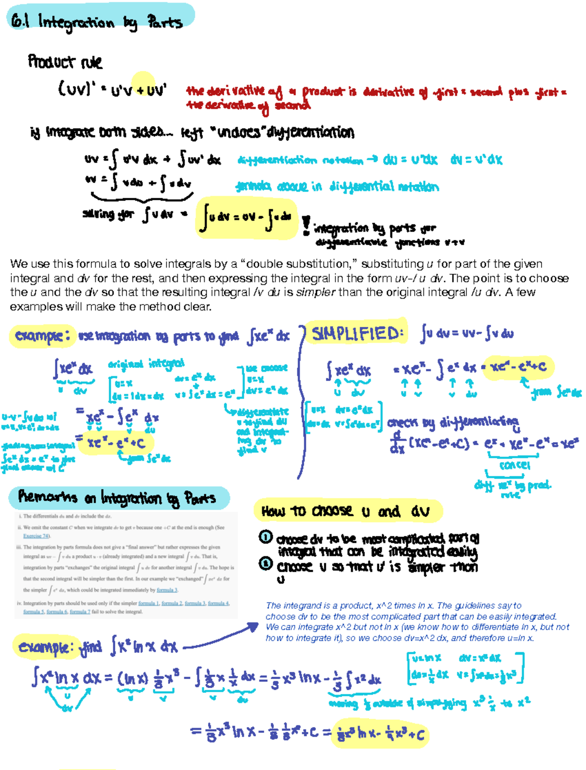 Integration by parts - 6 Integration by Parts Productrole UV U v UU ...
