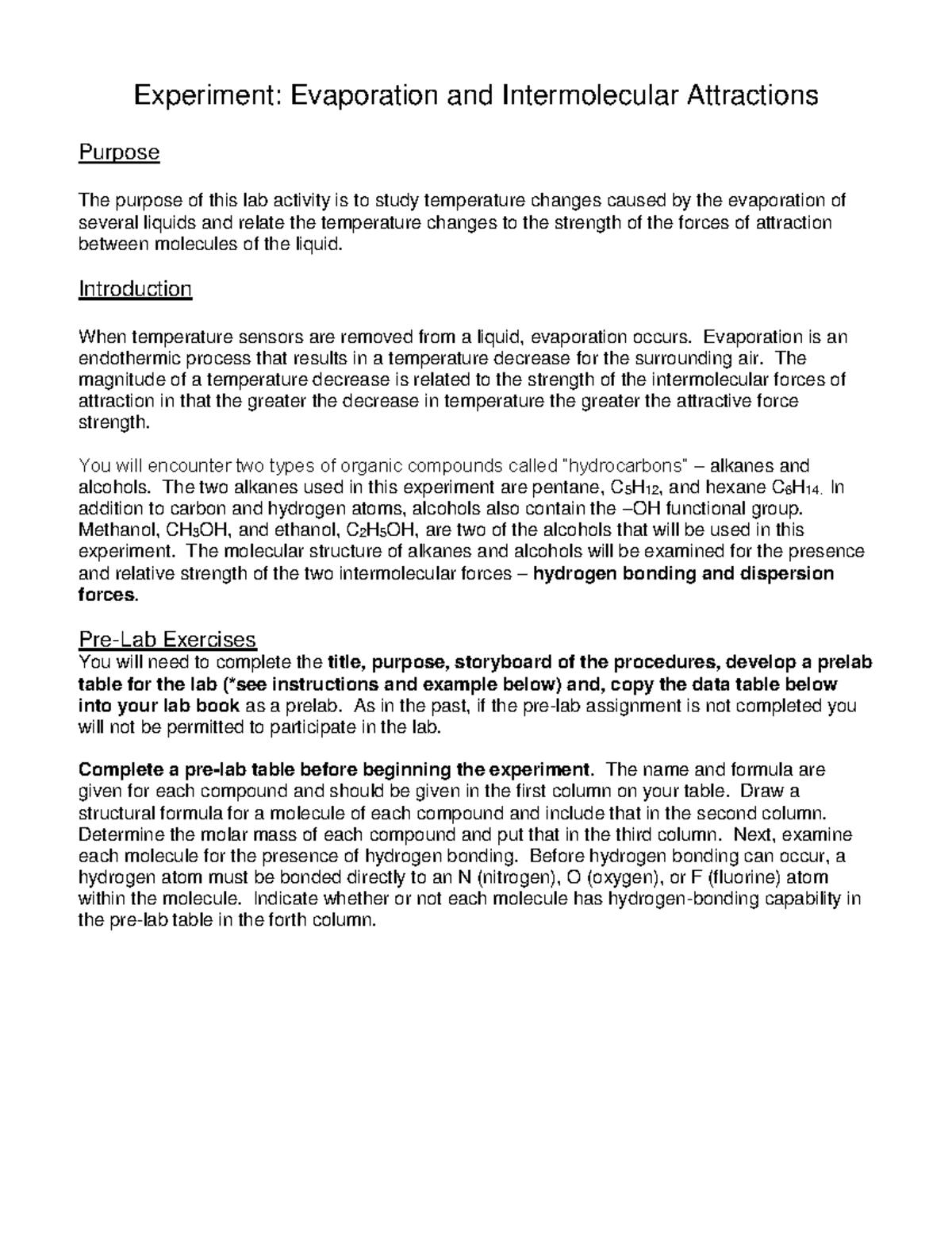 Evaporation Lab Report: Analyzing Intermolecular Forces and Temp ...