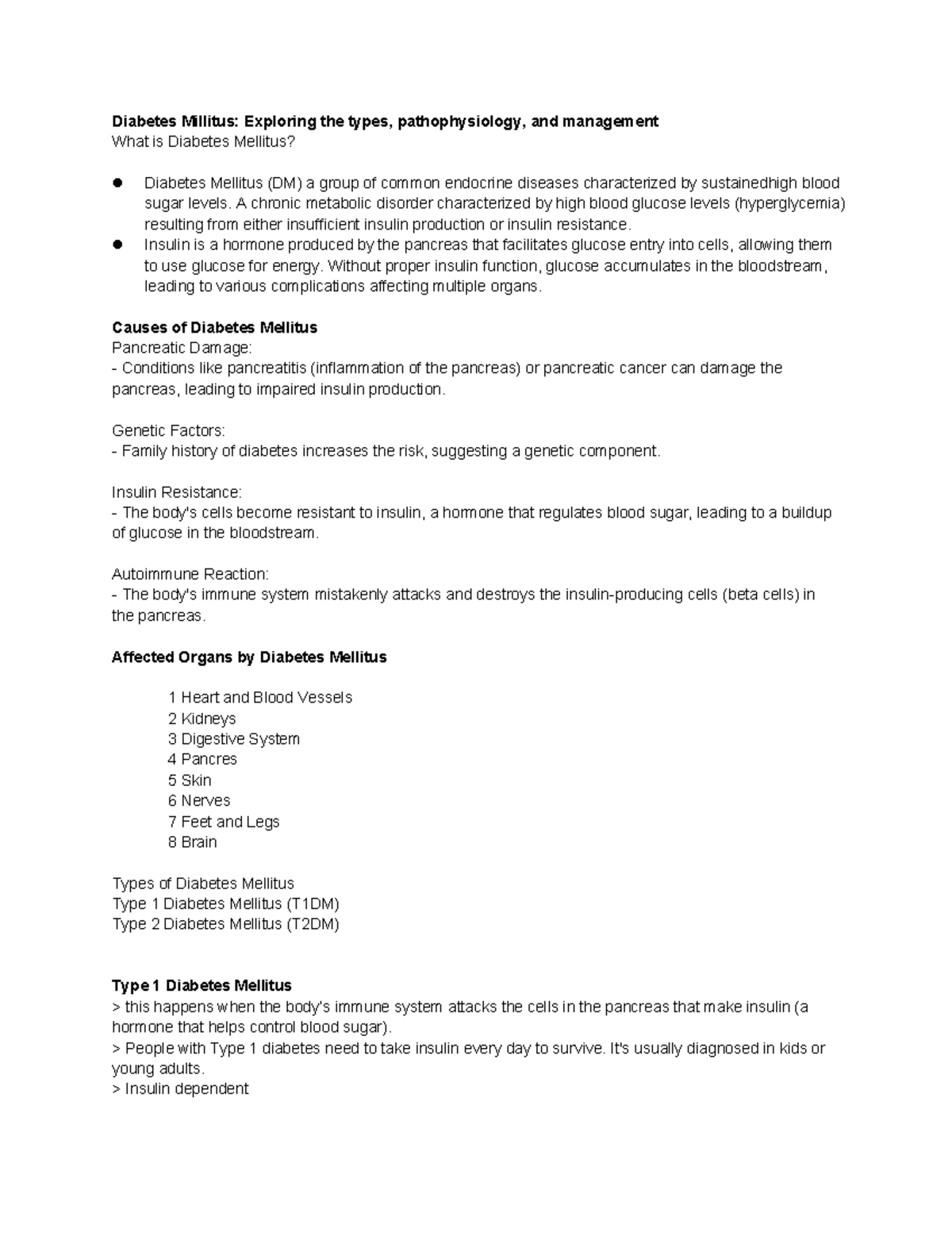 Diabetes Mellitus: Types, Pathophysiology, and Nursing Management Notes ...
