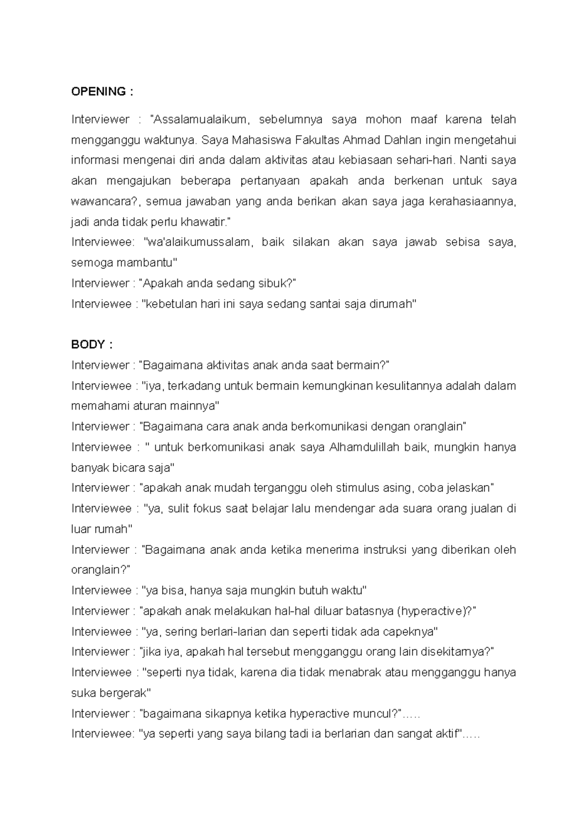 Kelompok 4 Tugas MU OW - struktur wawancara opening body closing ...