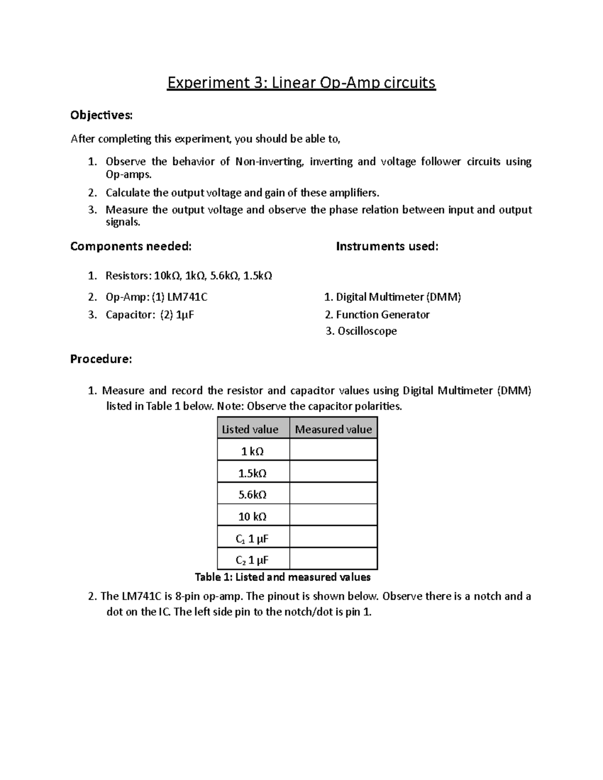 W3-Lab 3 Linear Op-Amp Circuit Analysis and Measurements - Studocu