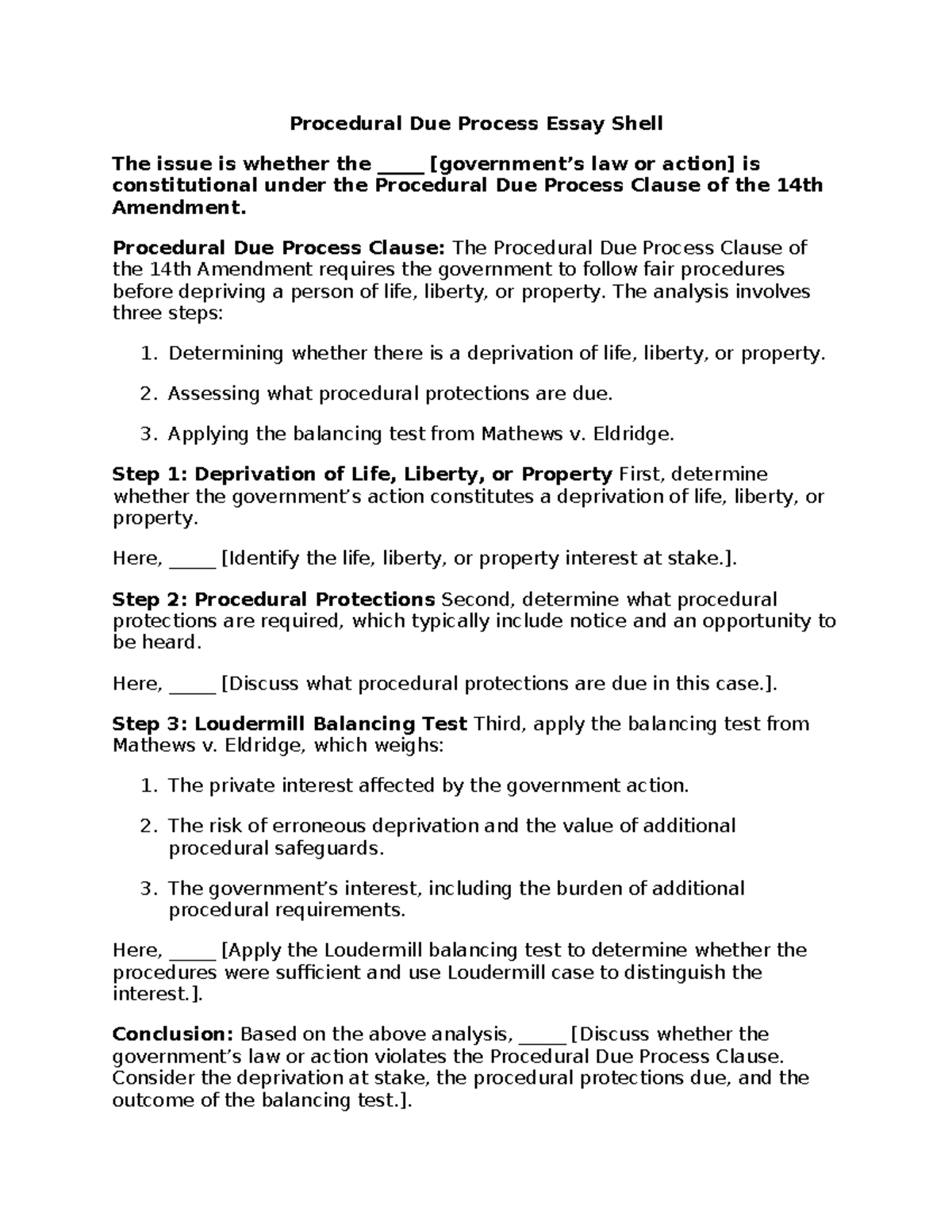 Procedural & Substantive Due Process Essay Shells Con Law II PDP:SDP ...