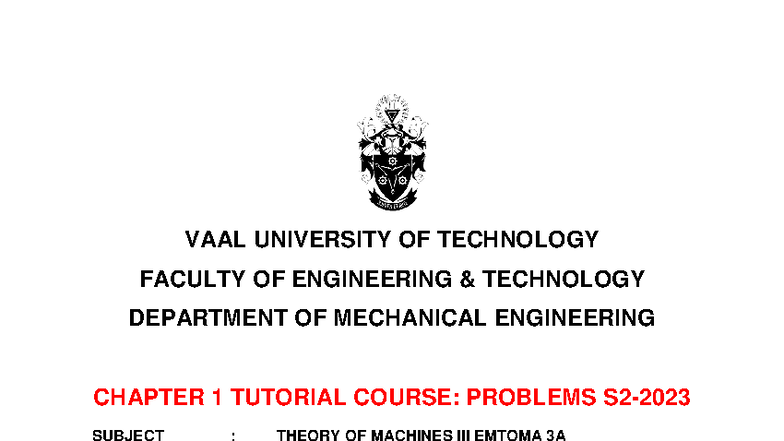 EMTOMA 3A: Chapter 1 Tutorial - Theory of Machines Test - Studocu