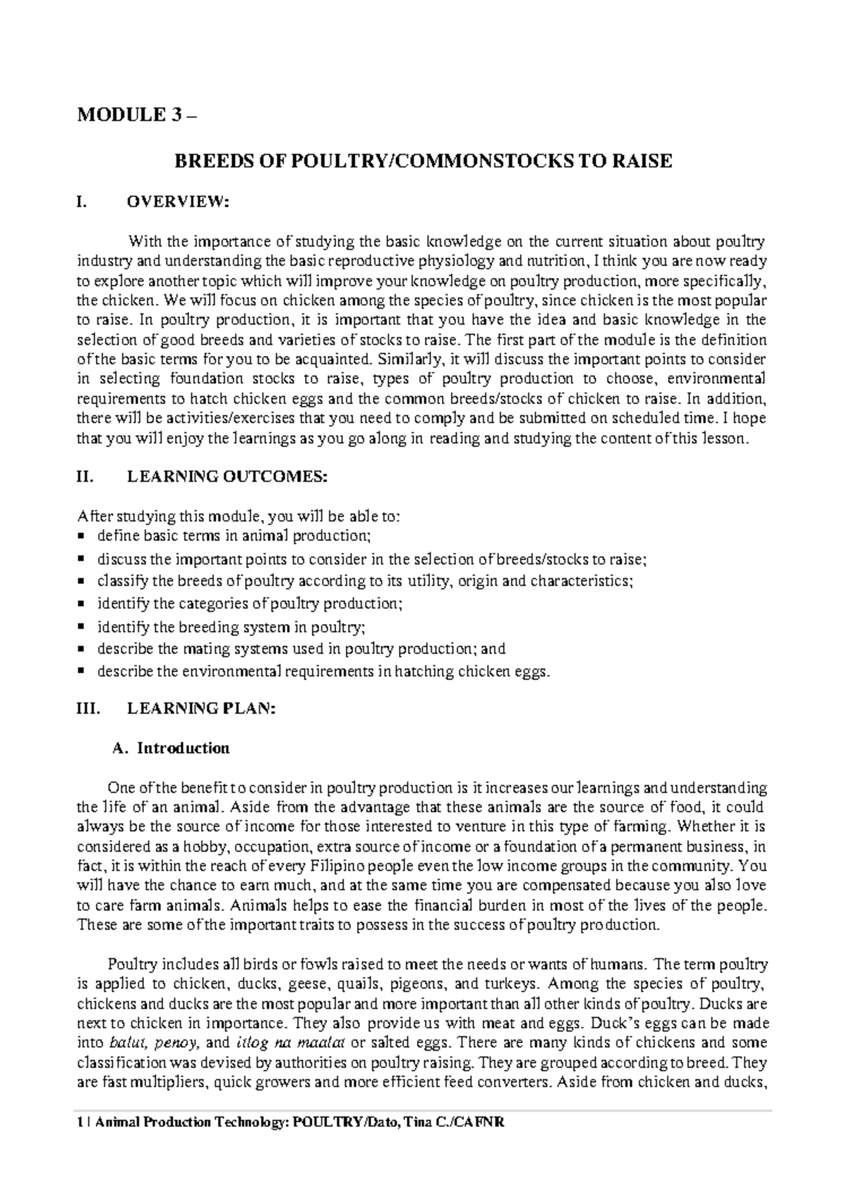 Poultry Production Module 3: Breeds and Selection Guidelines - Studocu